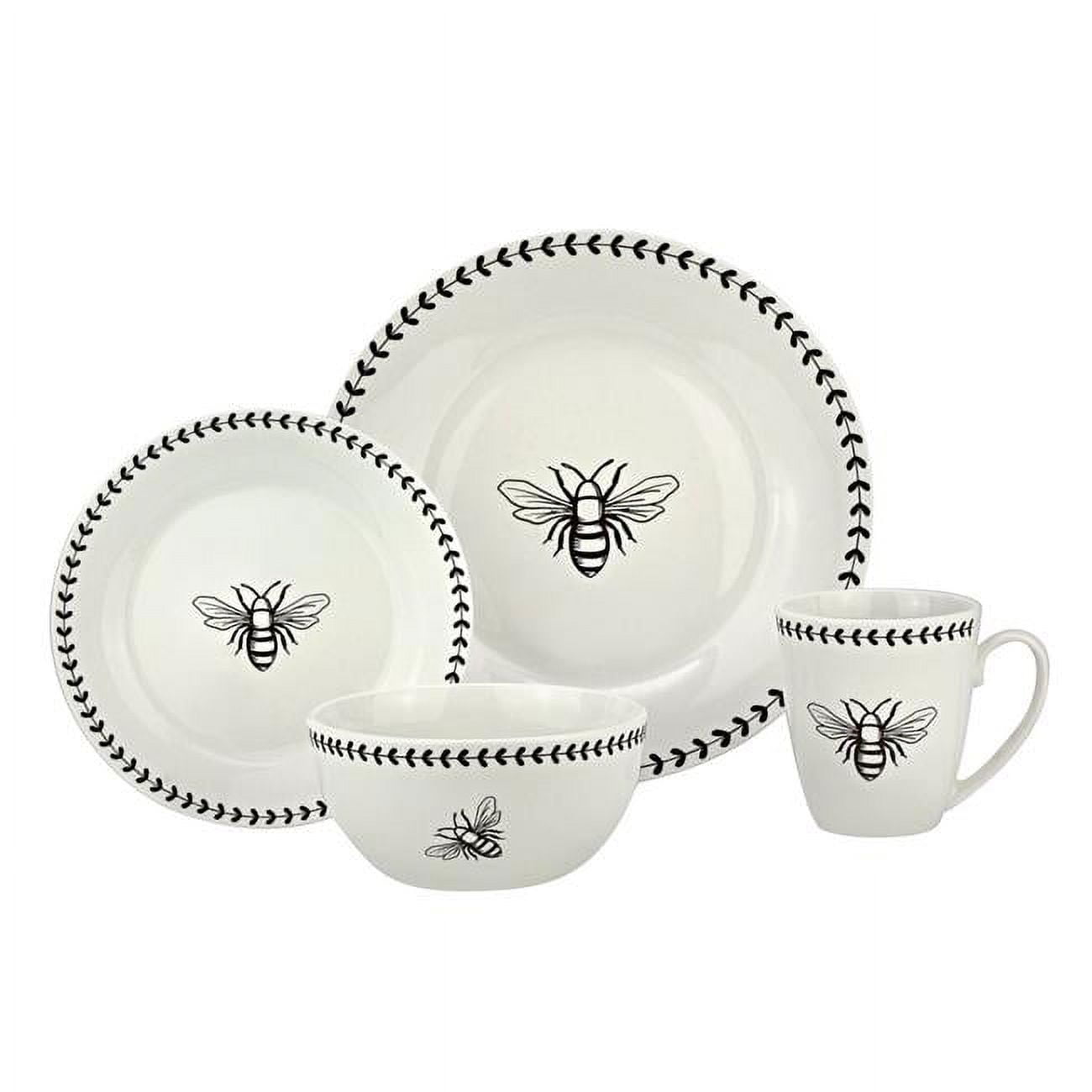 Godinger 65001 Beehive Porcelain Dinnerware Set - White & Black - 16 ...