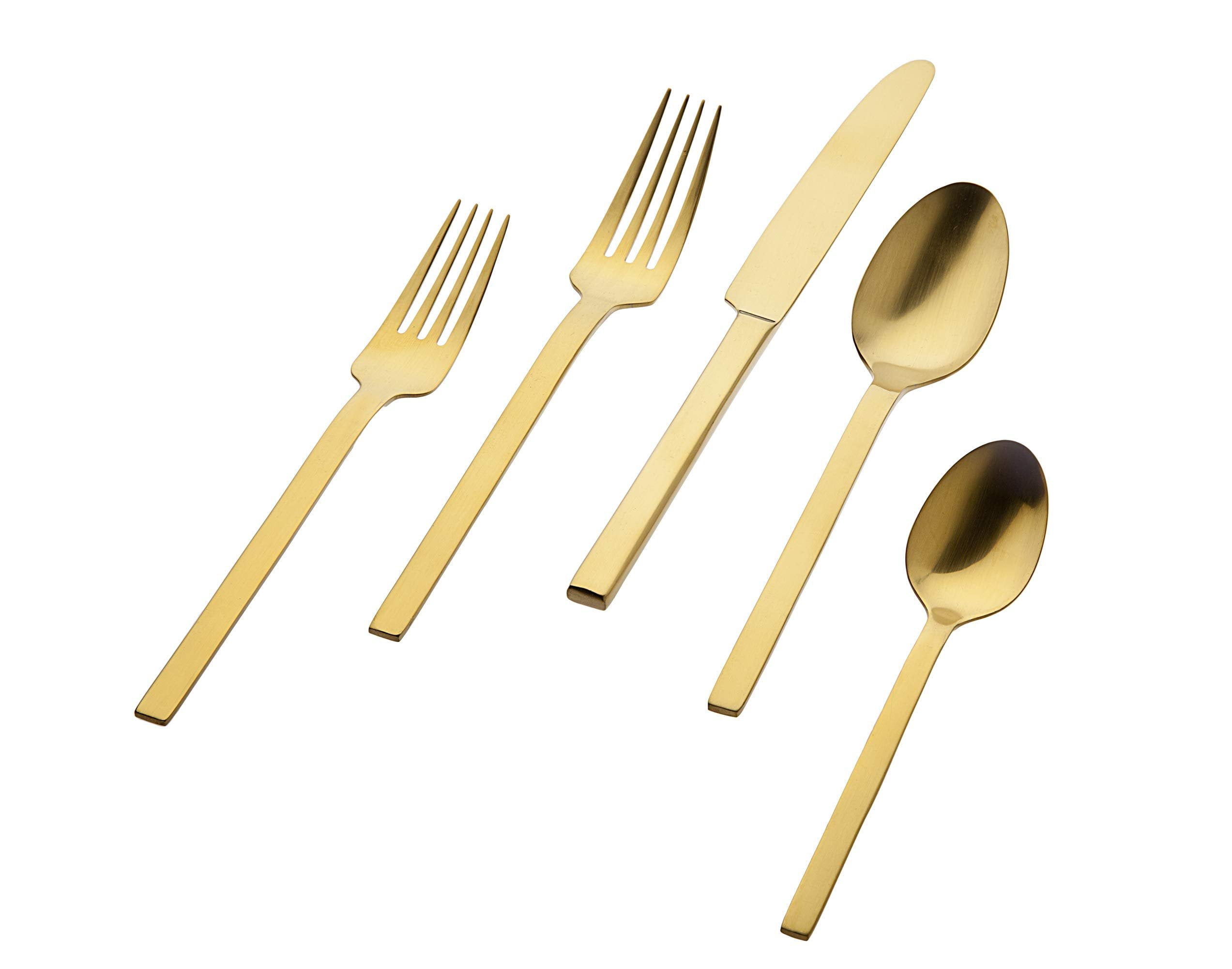 Godinger Matte Gold Flatware Set, Forks/Spoons/Knives - 20 Pieces ...