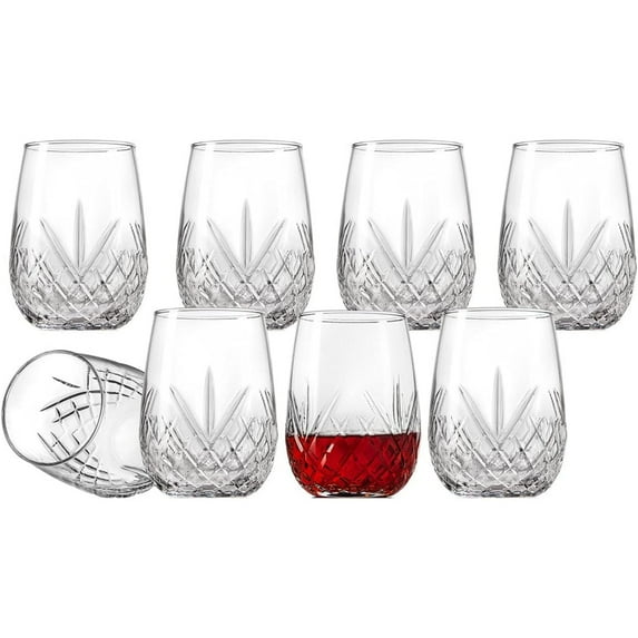Godinger Crystal Wine Glass Goblet Stemless Cup Dublin Set of 8 - Walmart.com