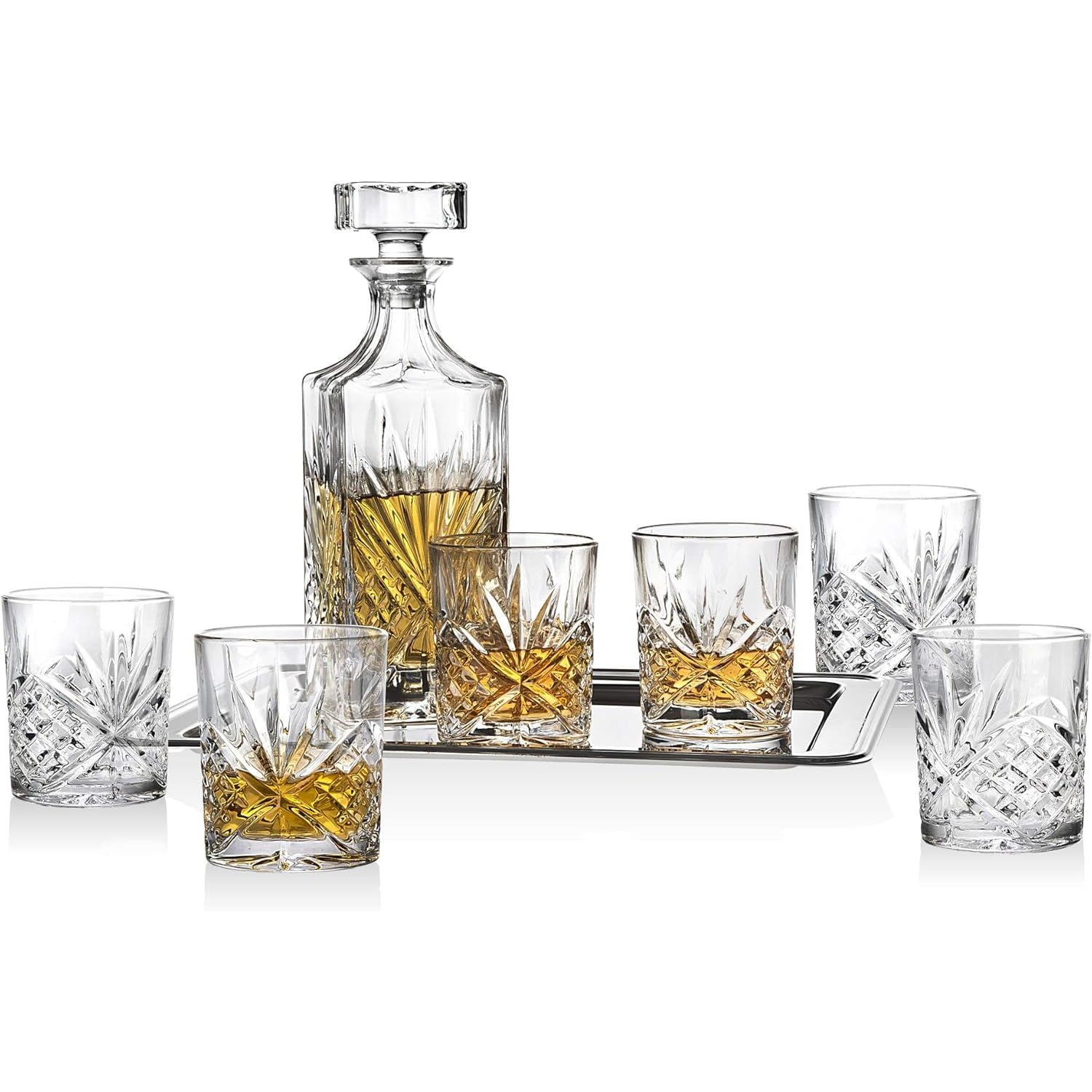 Godinger Dublin Whiskey Bar Set - Includes Whisky Decanter, 6 Old ...