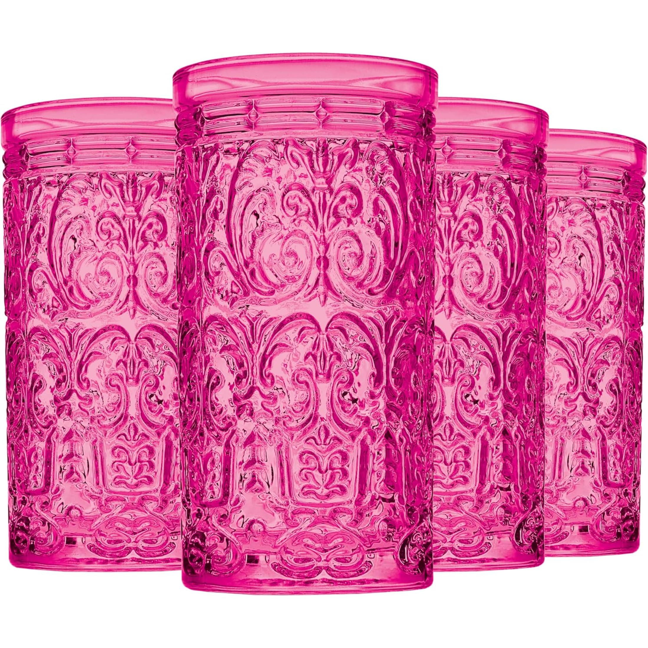 Godinger Highball Drinking Glasses, Tall Glass Cups Vintage Design - Jax Collection, Hot Pink ...