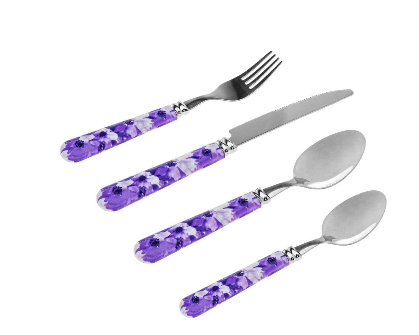 Godinger Modern 16 Piece Purple Floral Stainless Steel Dinnerware ...