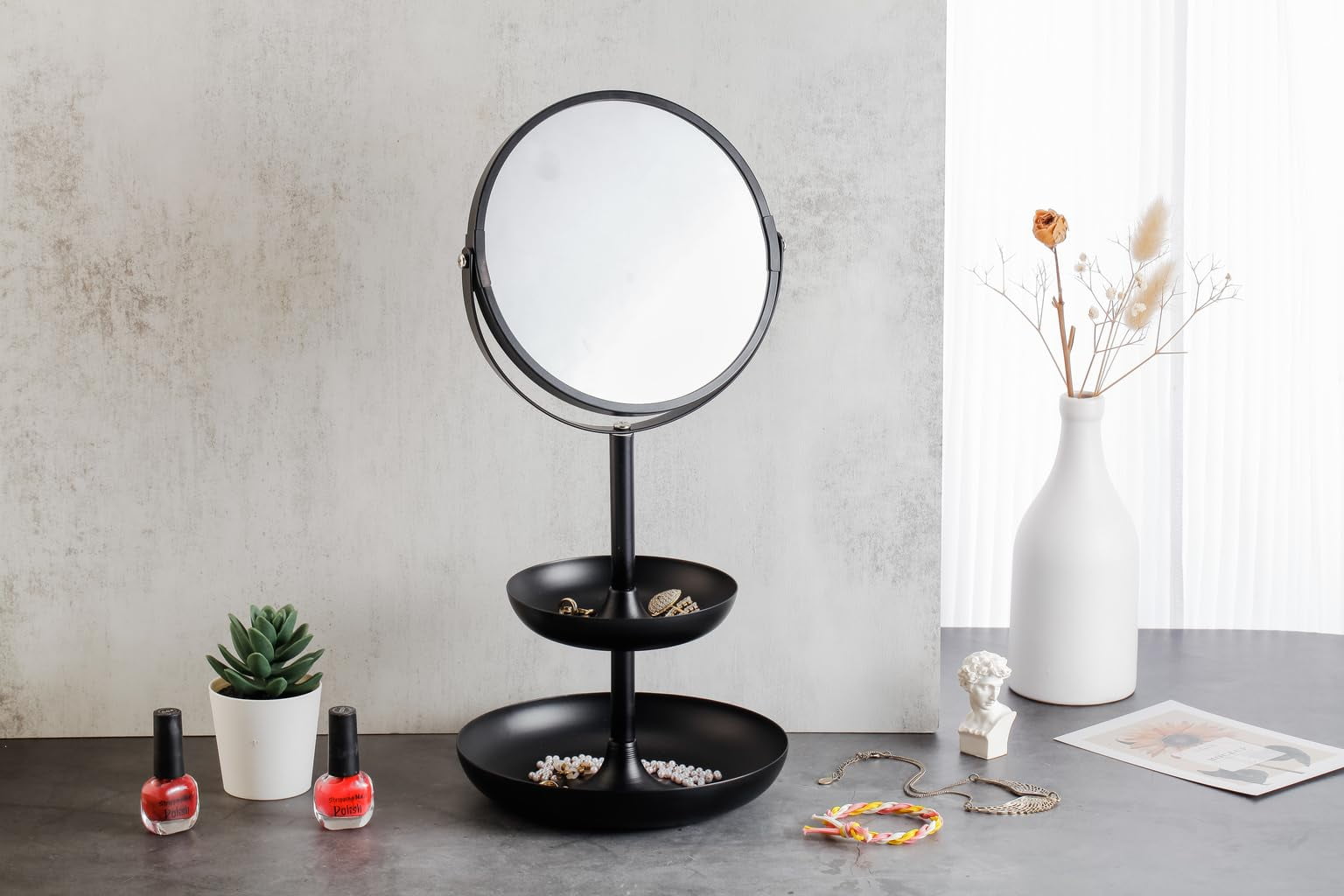 Godinger Round Tabletop Vanity Mirror Standing Tray 2 Tier Portable ...