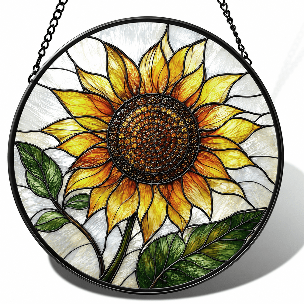Godmerch Sunflower Stained Glass Suncatcher Window Hanging Decor ...
