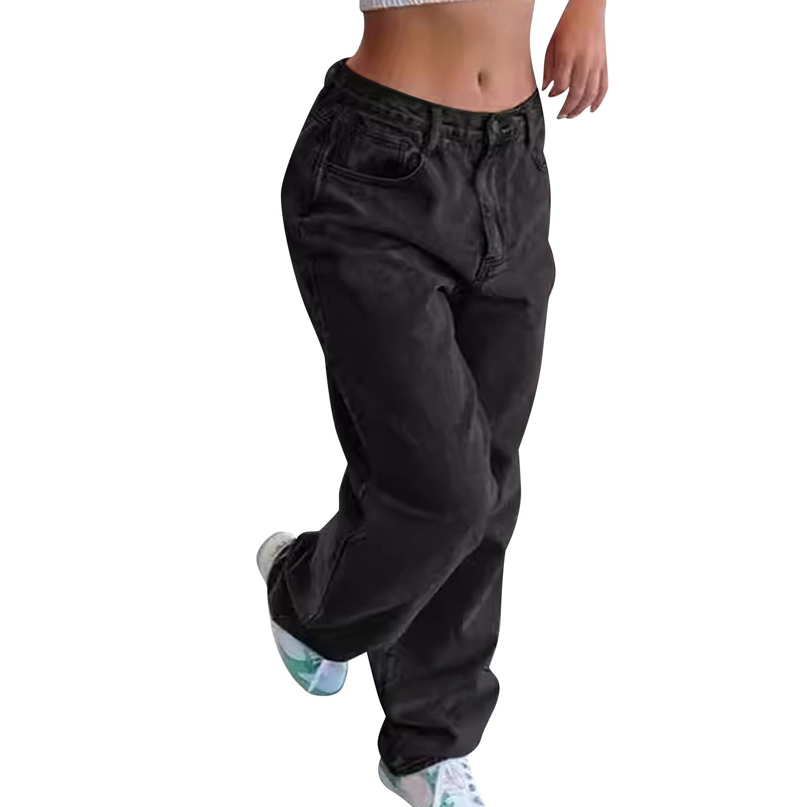 Huresd Baggy Jeans For Women Y2K Low Rise Barrel Jeans Hip Hop Pants ...