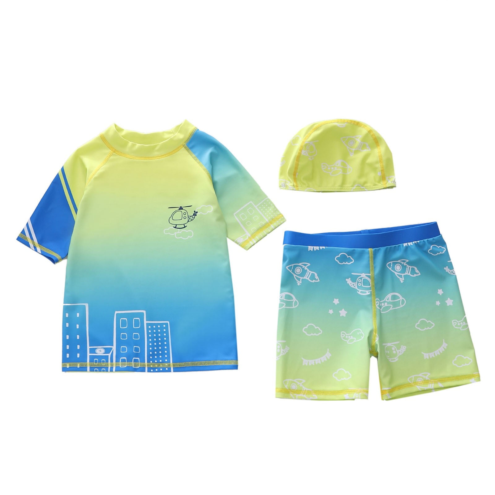 Godom Boys Swim Set Two Pieces Swimsuit Kids Rash Guard and Trunk ...