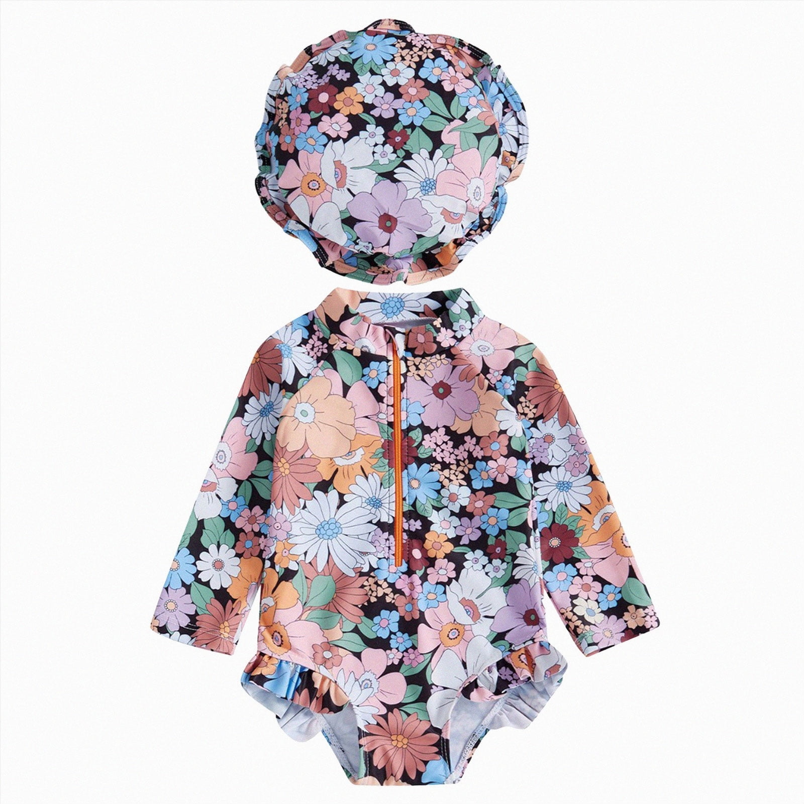 Godom Girls Bathing Suit Long Sleeve One Piece Swimsuits Stripes Zipper ...