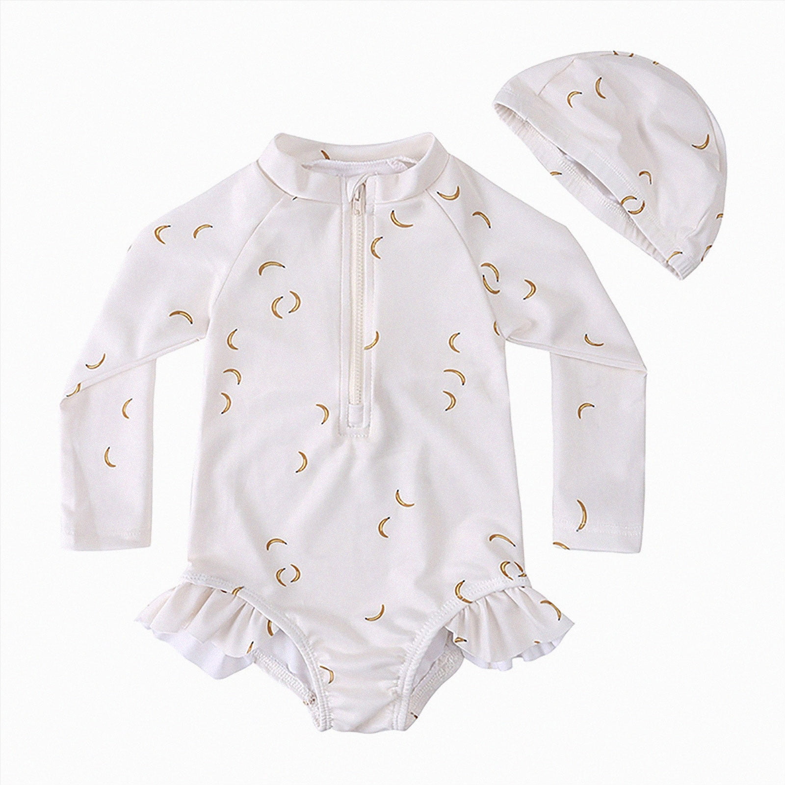 Godom Girls Bathing Suit Long Sleeve Ruffle Swimsuit One Piece Zipper ...