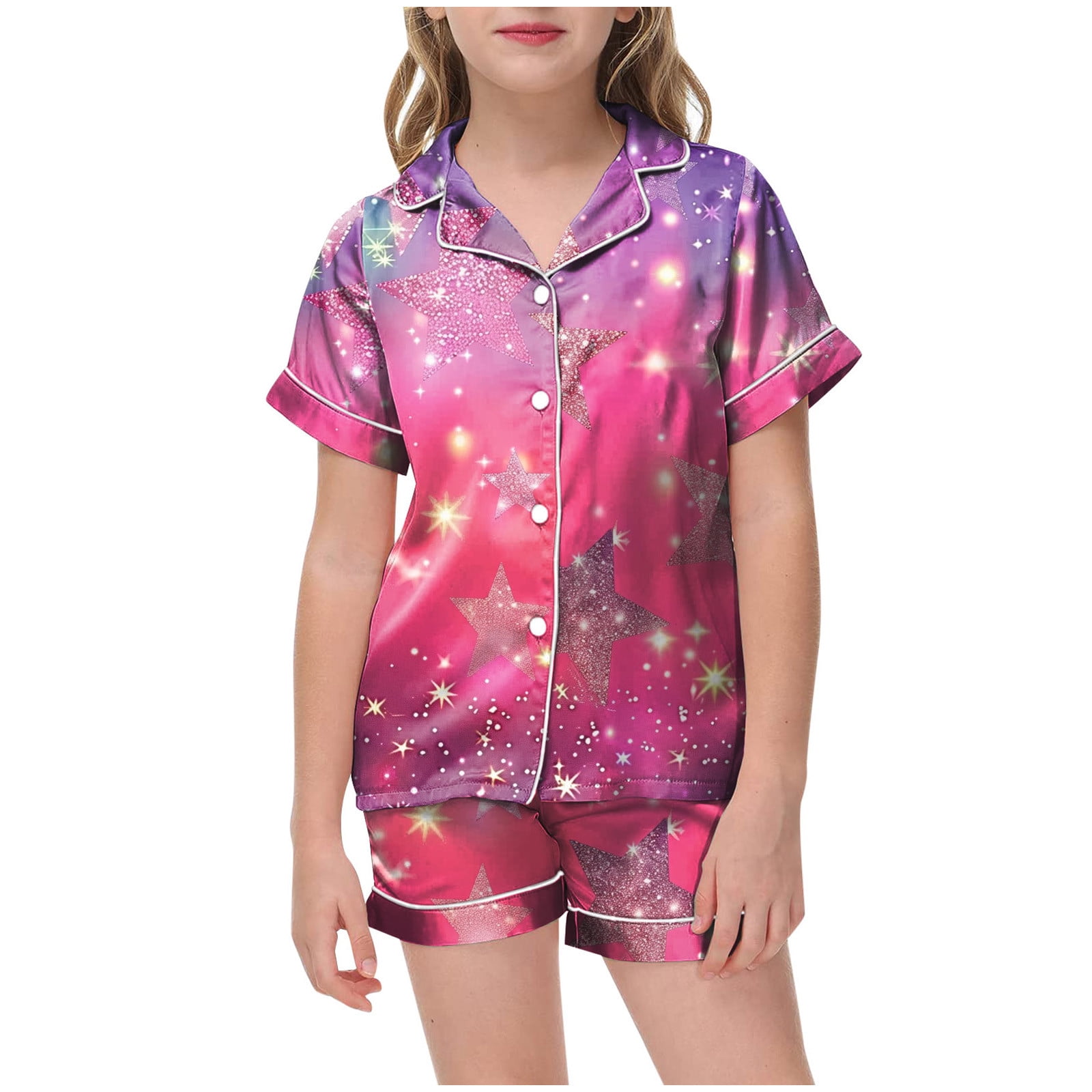 Godom Girls Pajama Girl Pajama Set Satin Silky Cute Summer Shorts ...