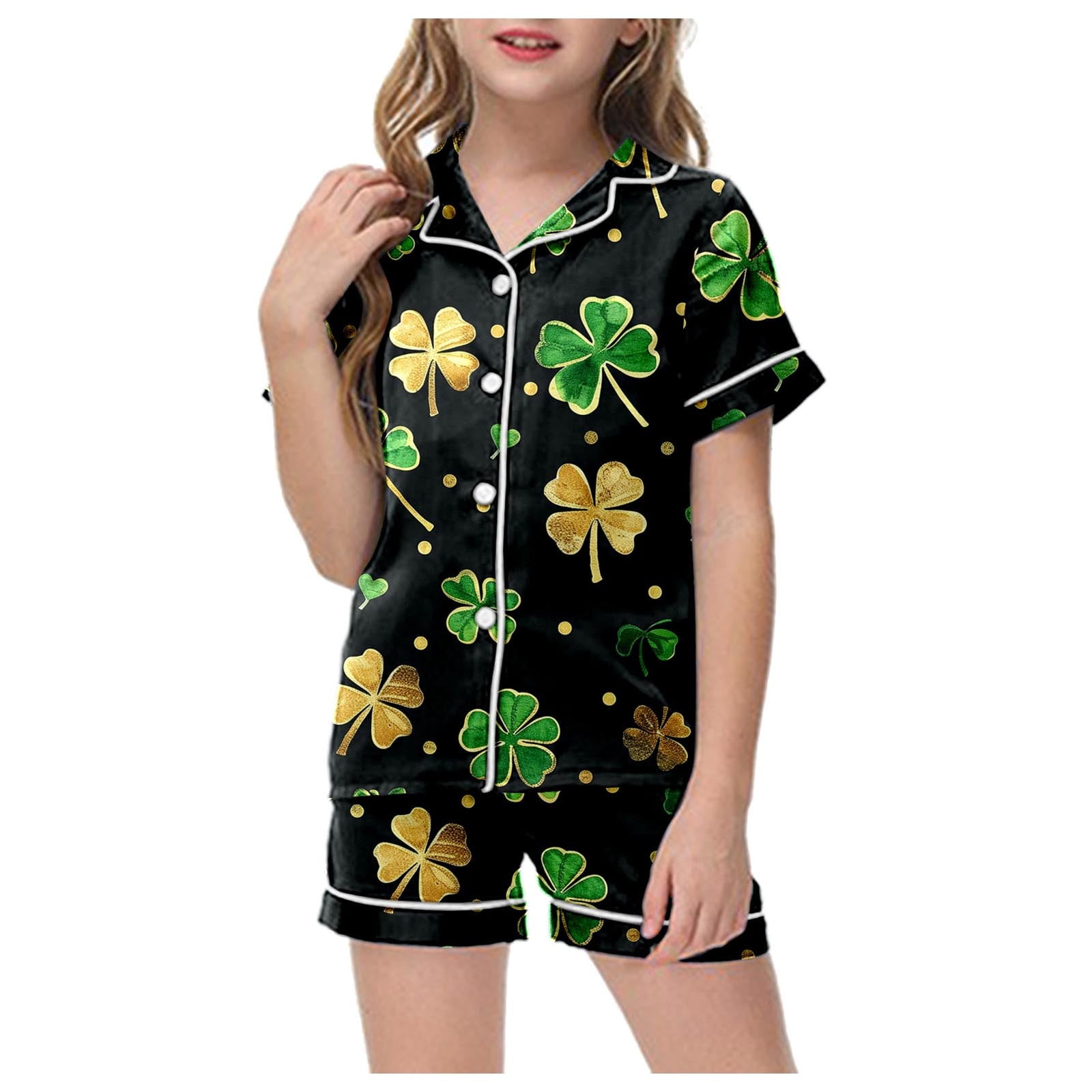 Godom Kid Pajama Girl Button-Down Silky Pajamas Sleepwear Toddler 2 ...