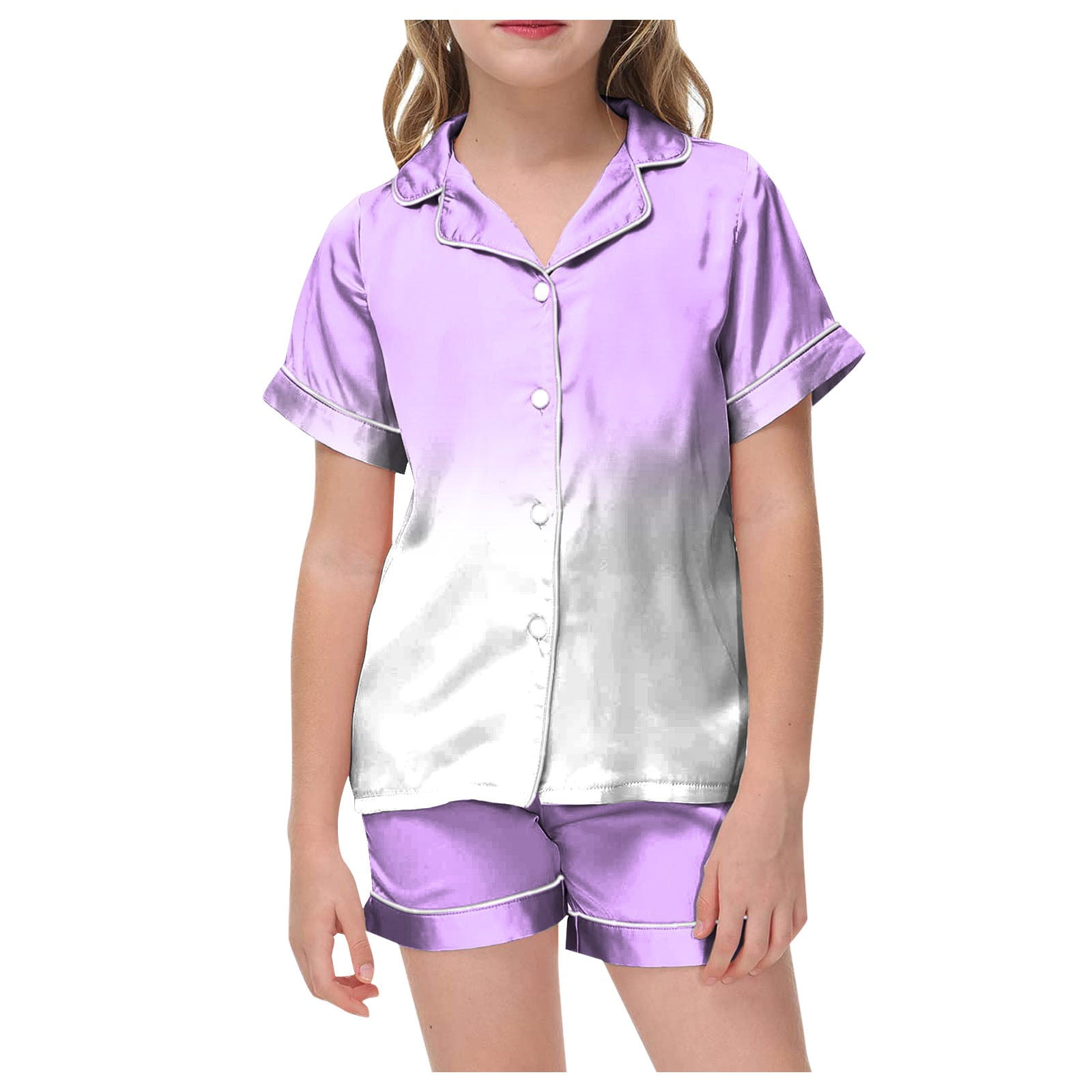 Godom Pajama Set for Kid Girls Short Sleeve Satin Pajamas for Girl 2 ...