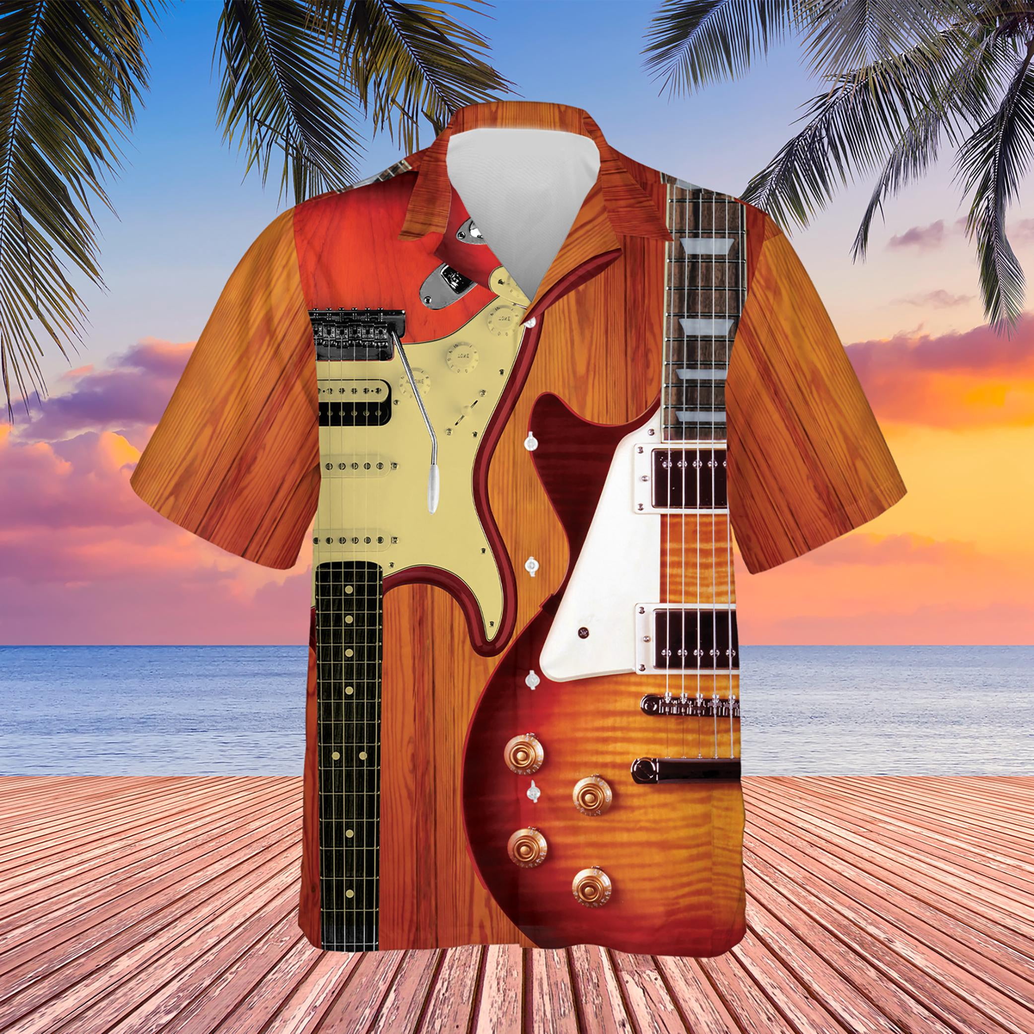 Godoprint Love Electric Bass Guitar Hawaiian Shirt, Sleeve Button Down ...