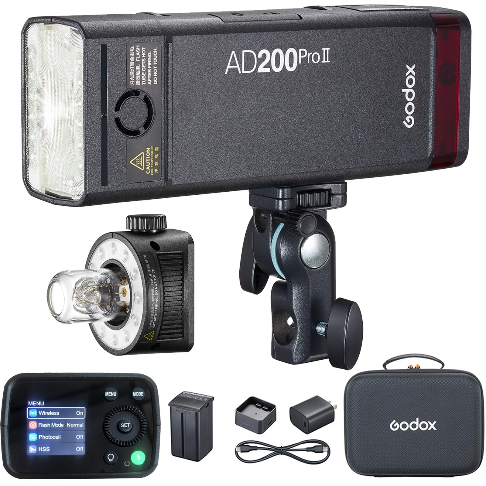 Godox AD200Pro II Flash Strobe, 200Ws HSS 1/8000, 0.01-1.8s Recycle ...