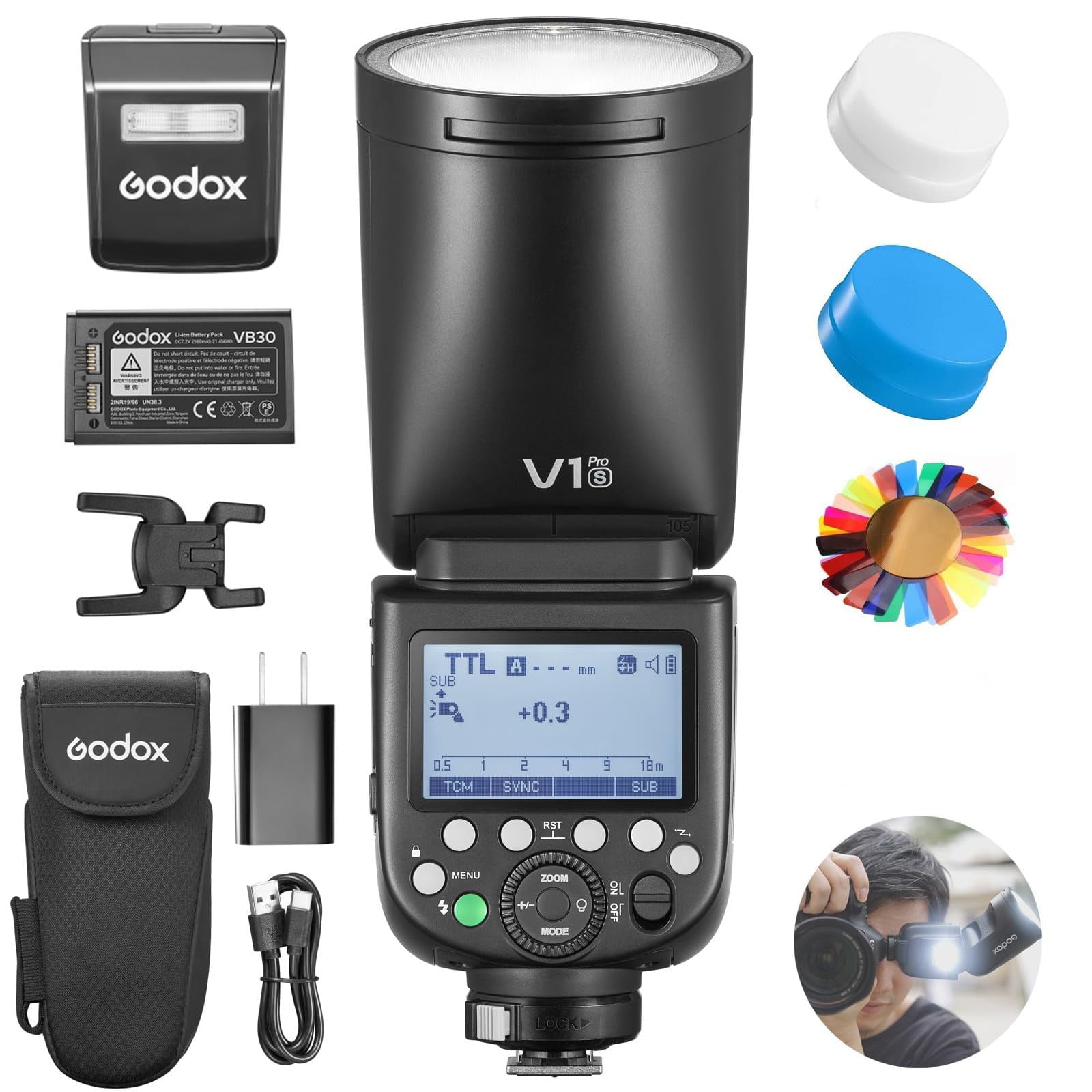Godox V1 V1Pro S Flash forSony Camera TTL Speedlight, 1/8000 HSS 500 Full Power Flashes, 1.3s ...