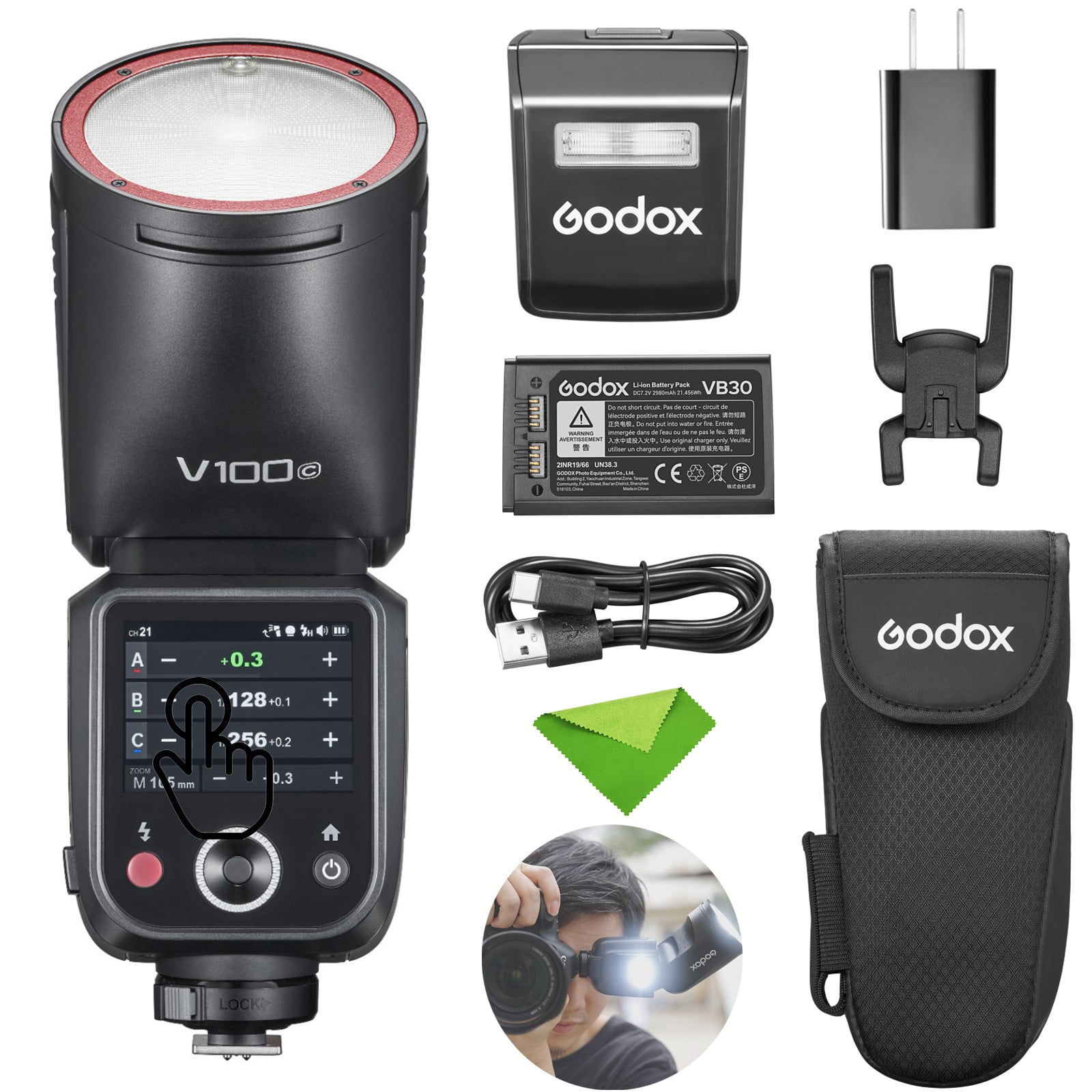 Godox V100C V100-C 100Ws TTL Flash for Canon Cameras, 400 Full Power ...