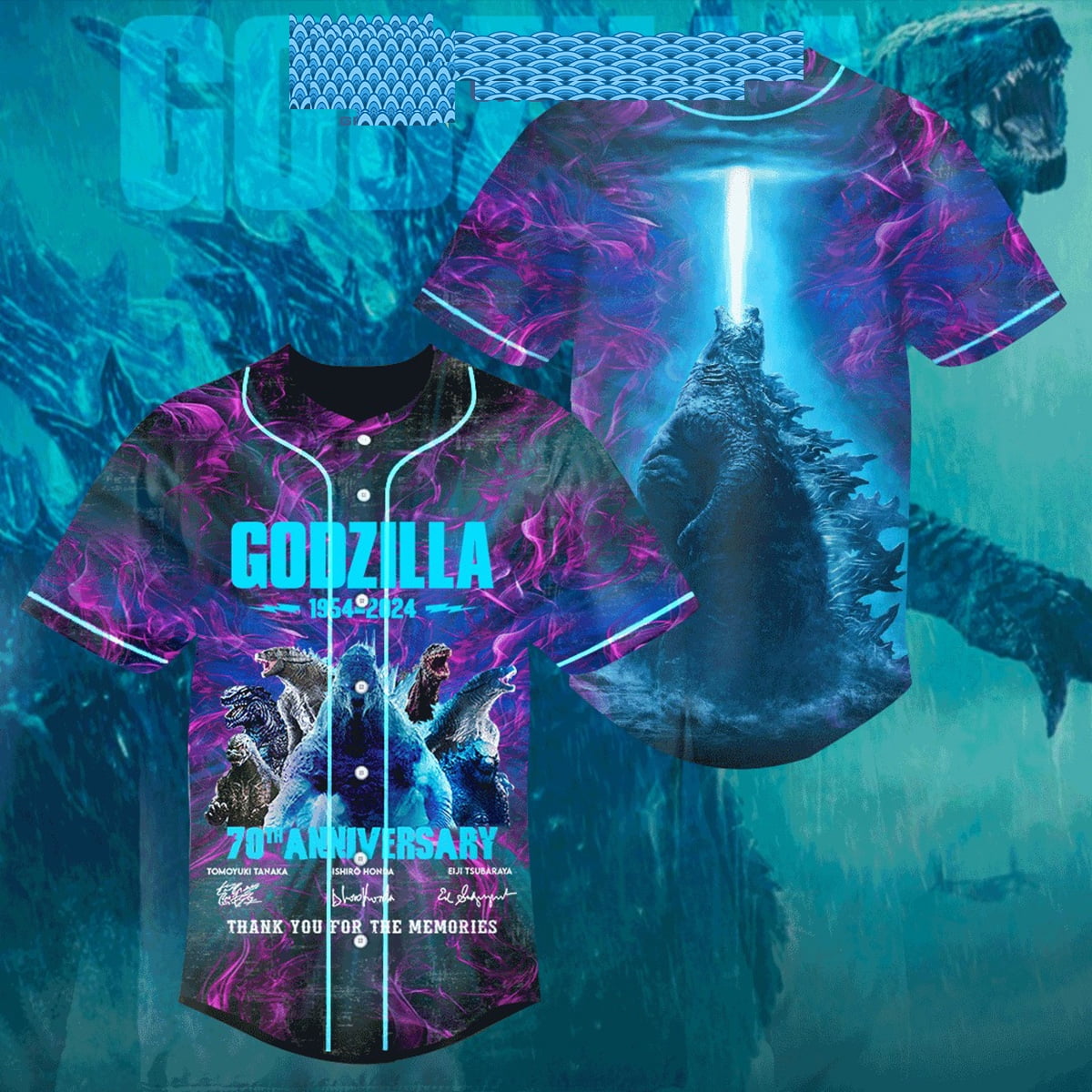 Godzilla 70 Years Of The Memories1954-2024 Baseball Jersey - Walmart.com