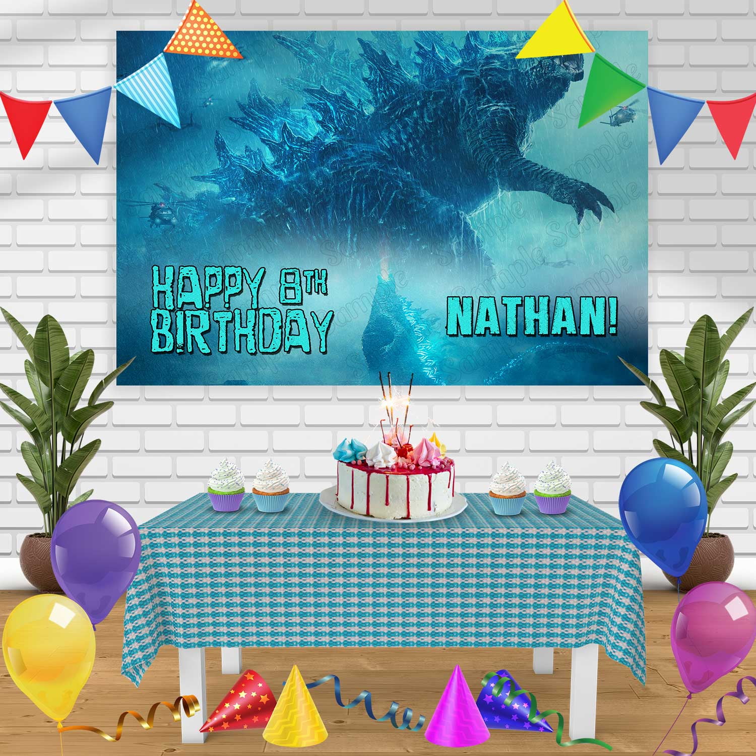 BirthdayJungle Godzilla Birthday Banner, Personalized Backdrop ...