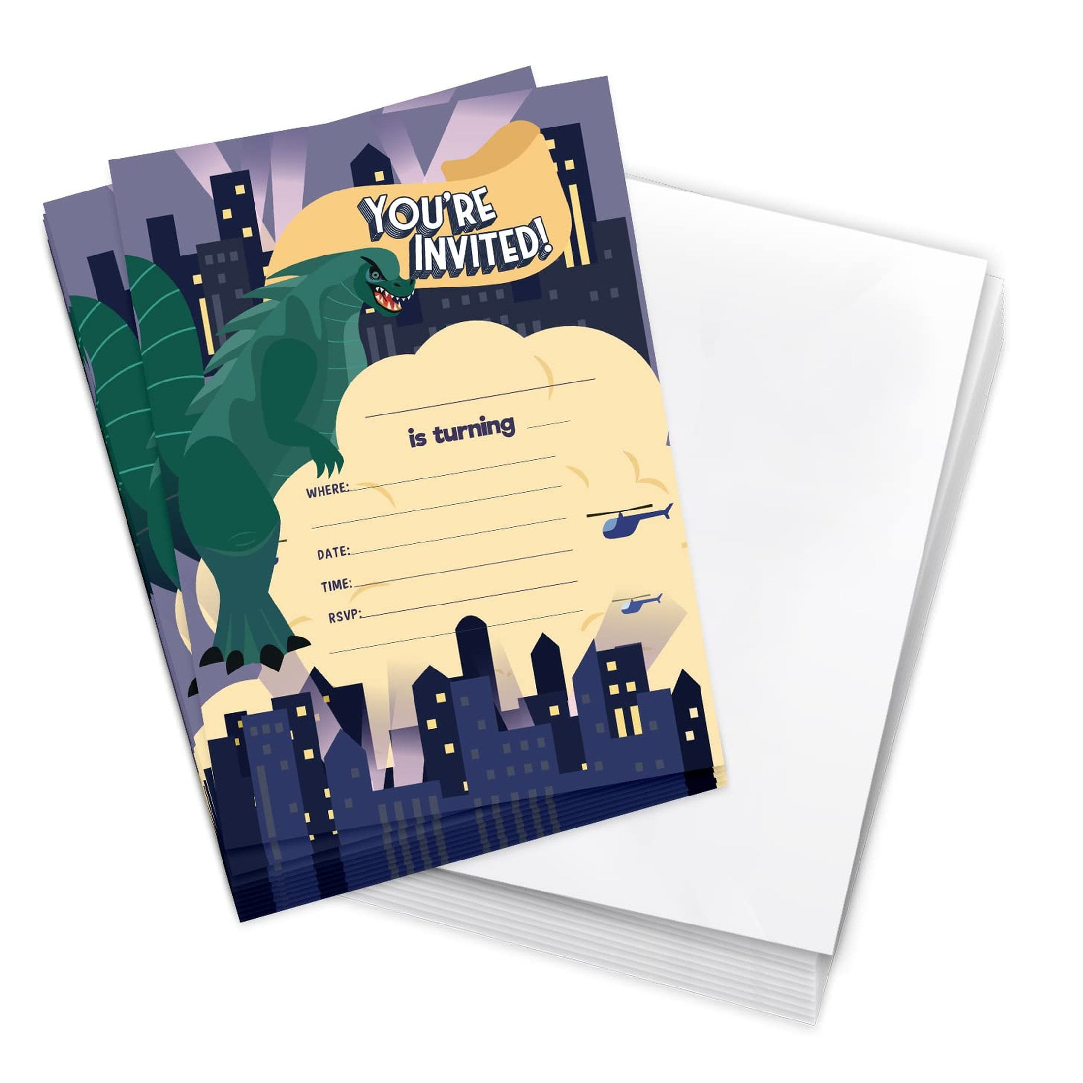Godzilla Birthday Bash Invitations - 10 Count Invite Cards with ...