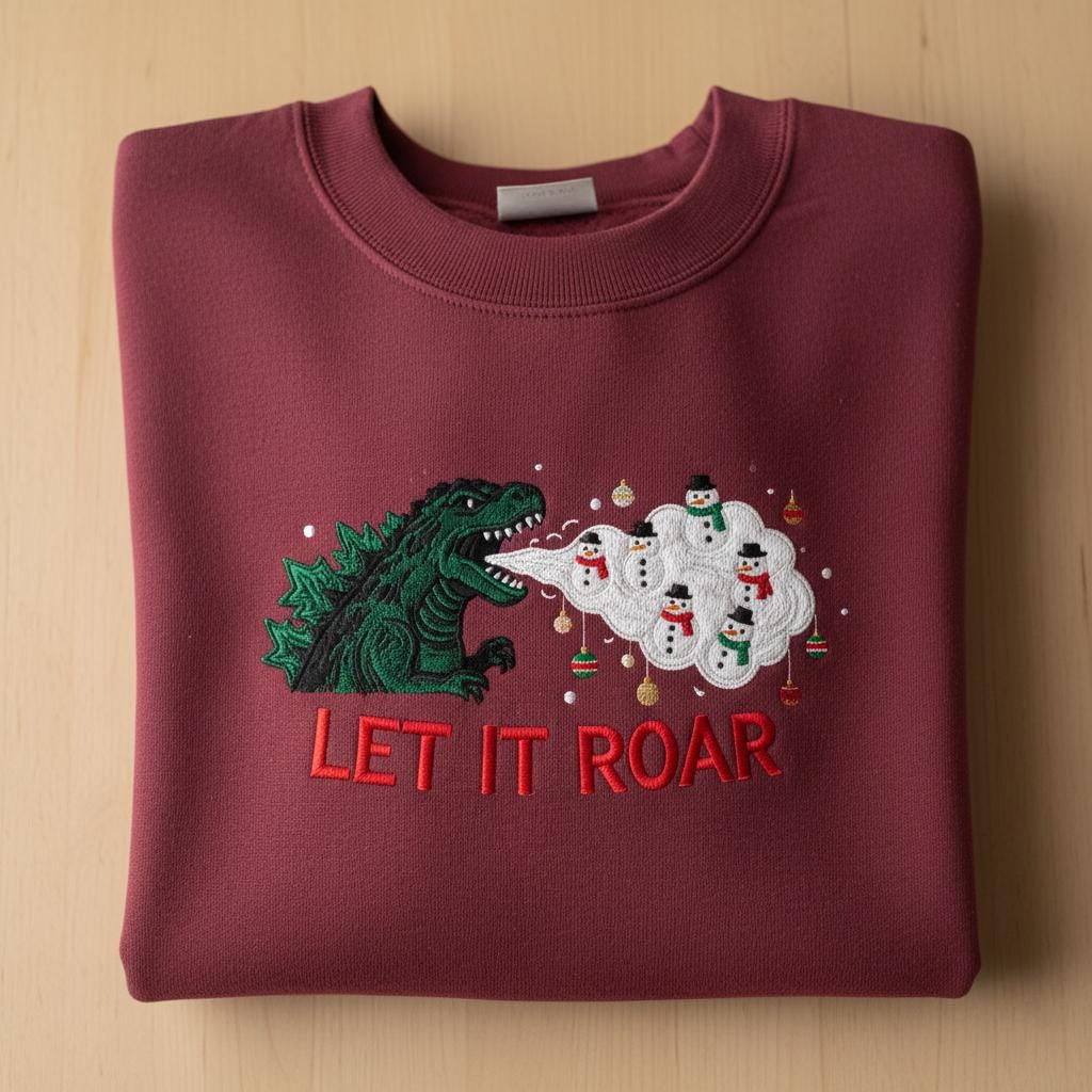 Godzilla Christmas Sweater Embroidered, Kaiju Holiday Sweatshirt, Let ...