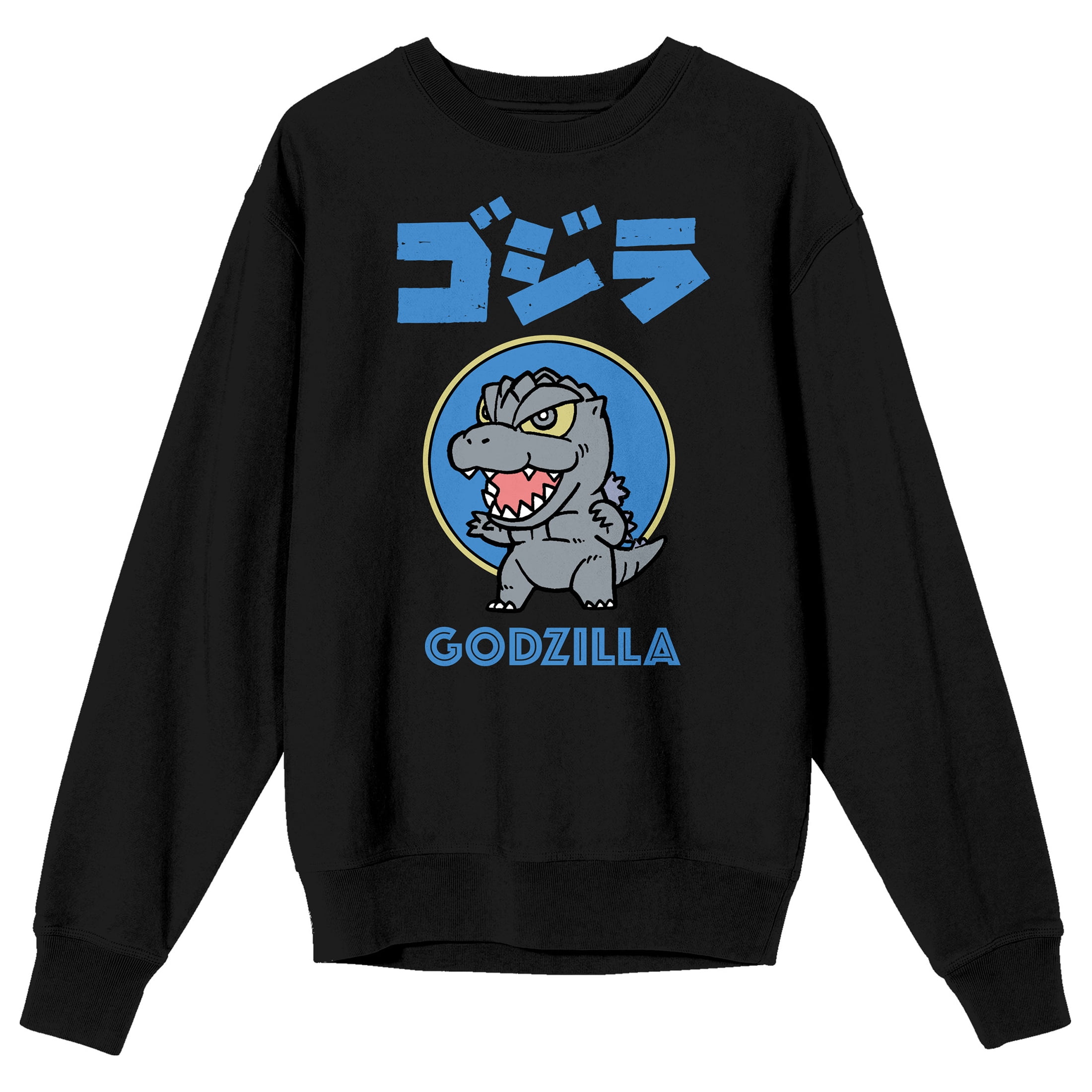 Godzilla Classic Chibi Monster Crew Neck Long Sleeve Black Adult Tee ...