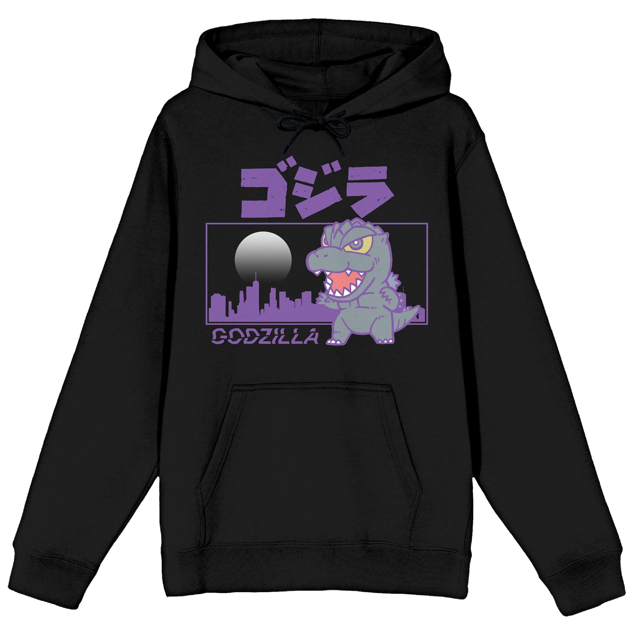 Godzilla Classic Chibi Tokyo Rampage Long Sleeve Black Adult Hooded ...