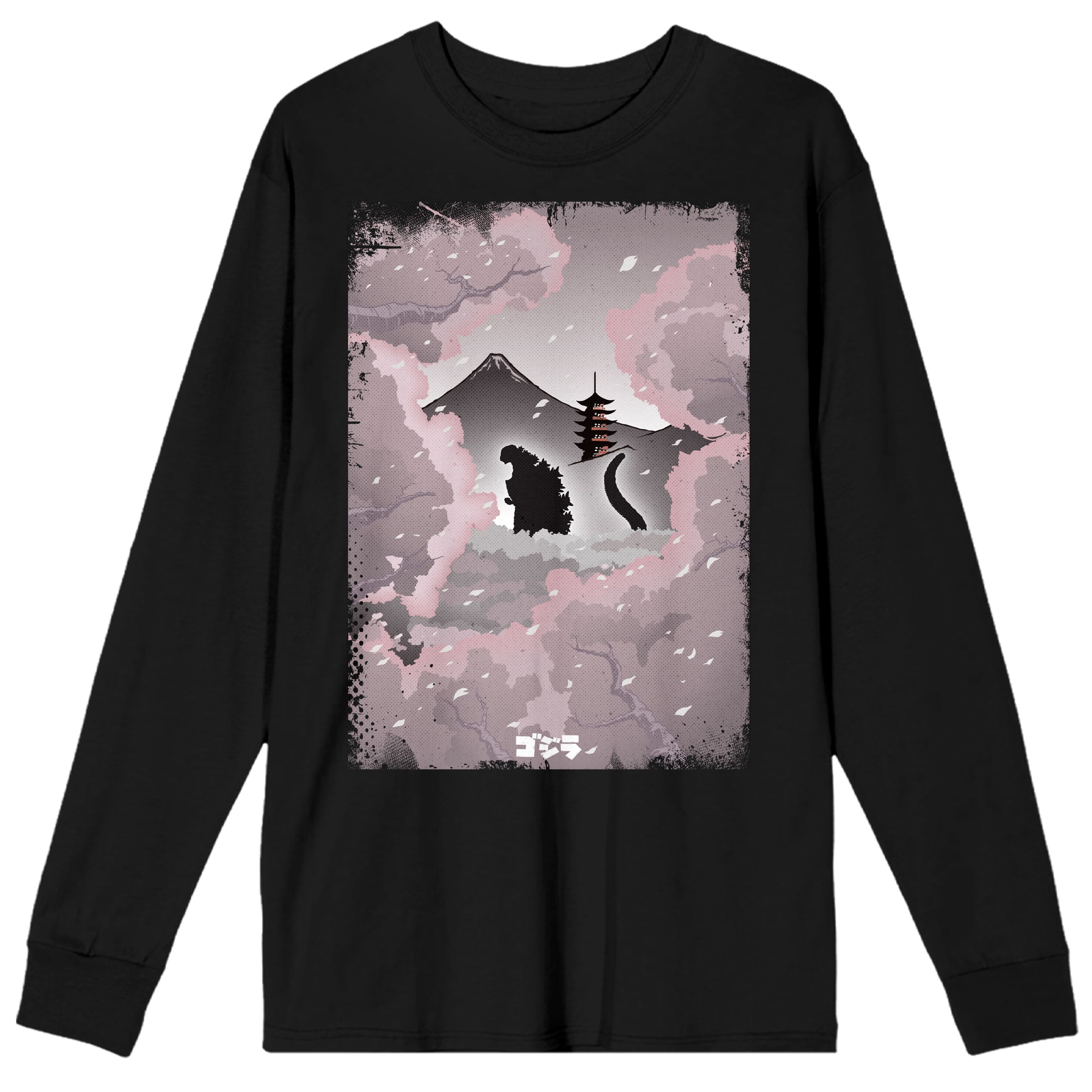Godzilla Classic Monster Silhouette and Cherry Blossoms Across Mt. Fuji ...