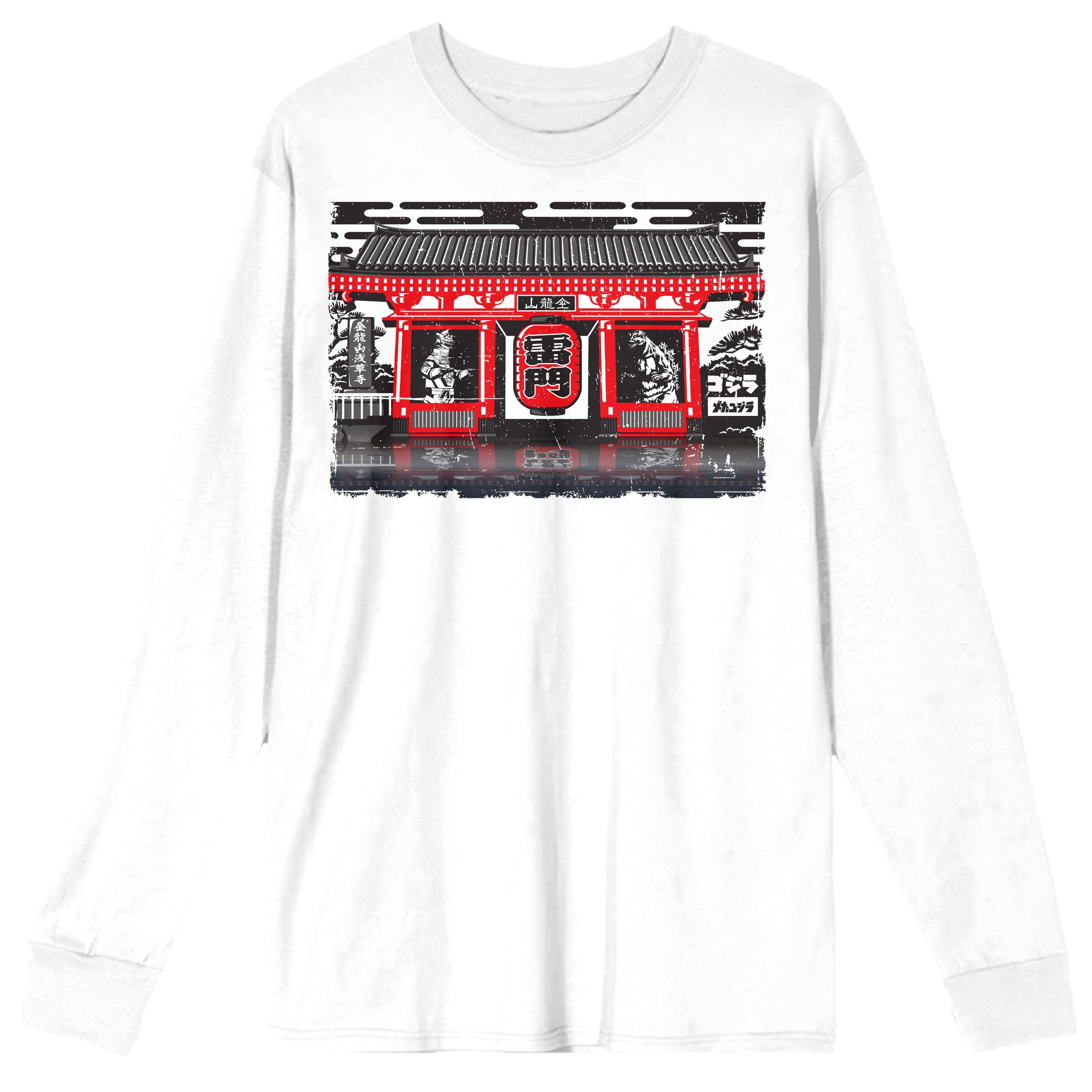 Godzilla Classic Shin and Mecha Shin in Pagoda Adult White Long Sleeve ...