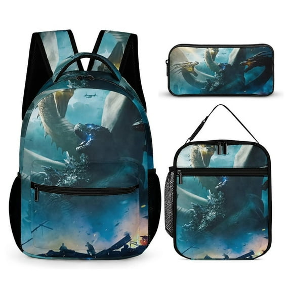 Godzilla King of The Monsters 3 Piece Backpack Set Anime Casual Daypack ...