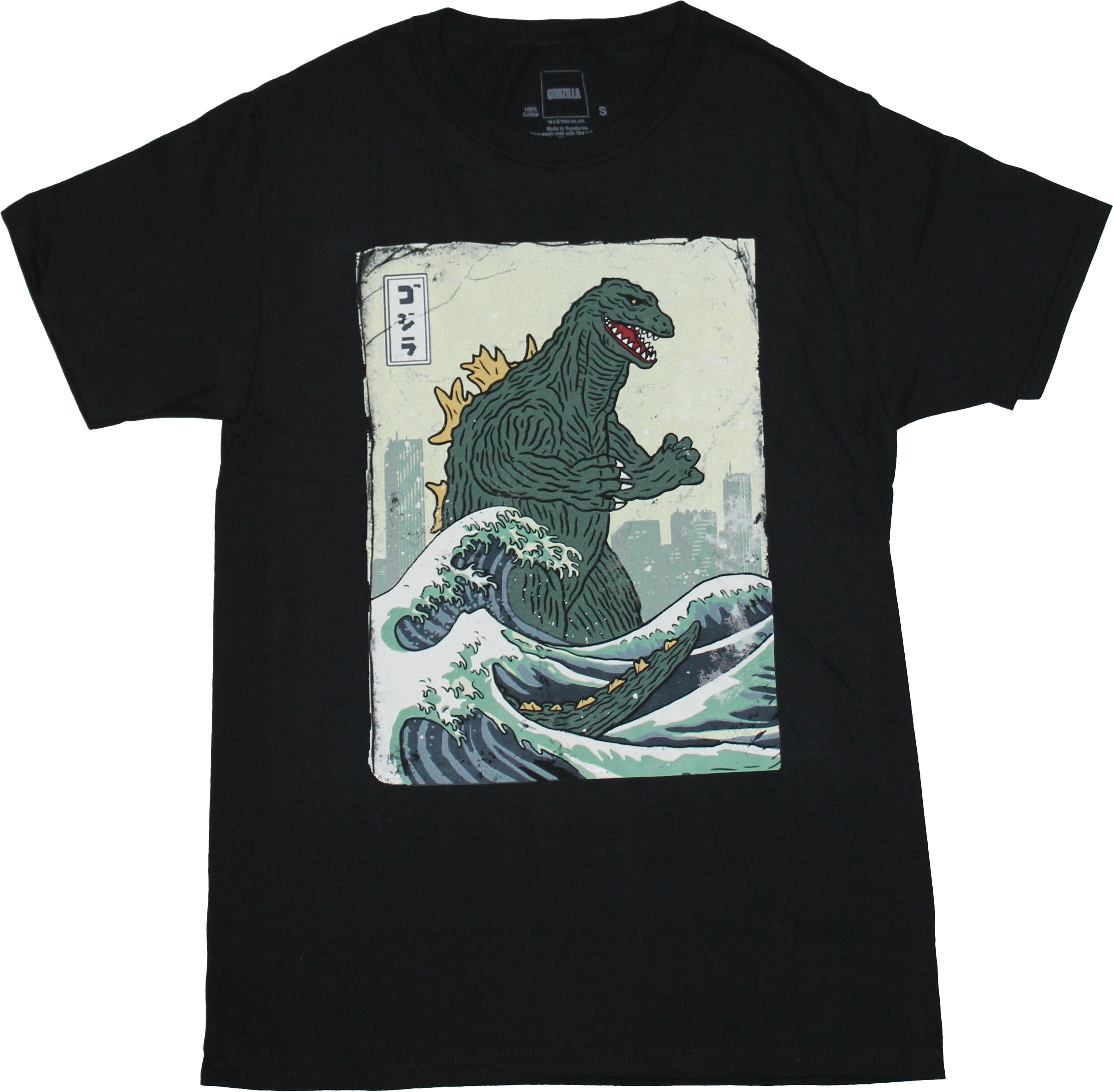 Godzilla Mens T-Shirt - Godzilla Great Wave off Kanagawa Hokusai ...