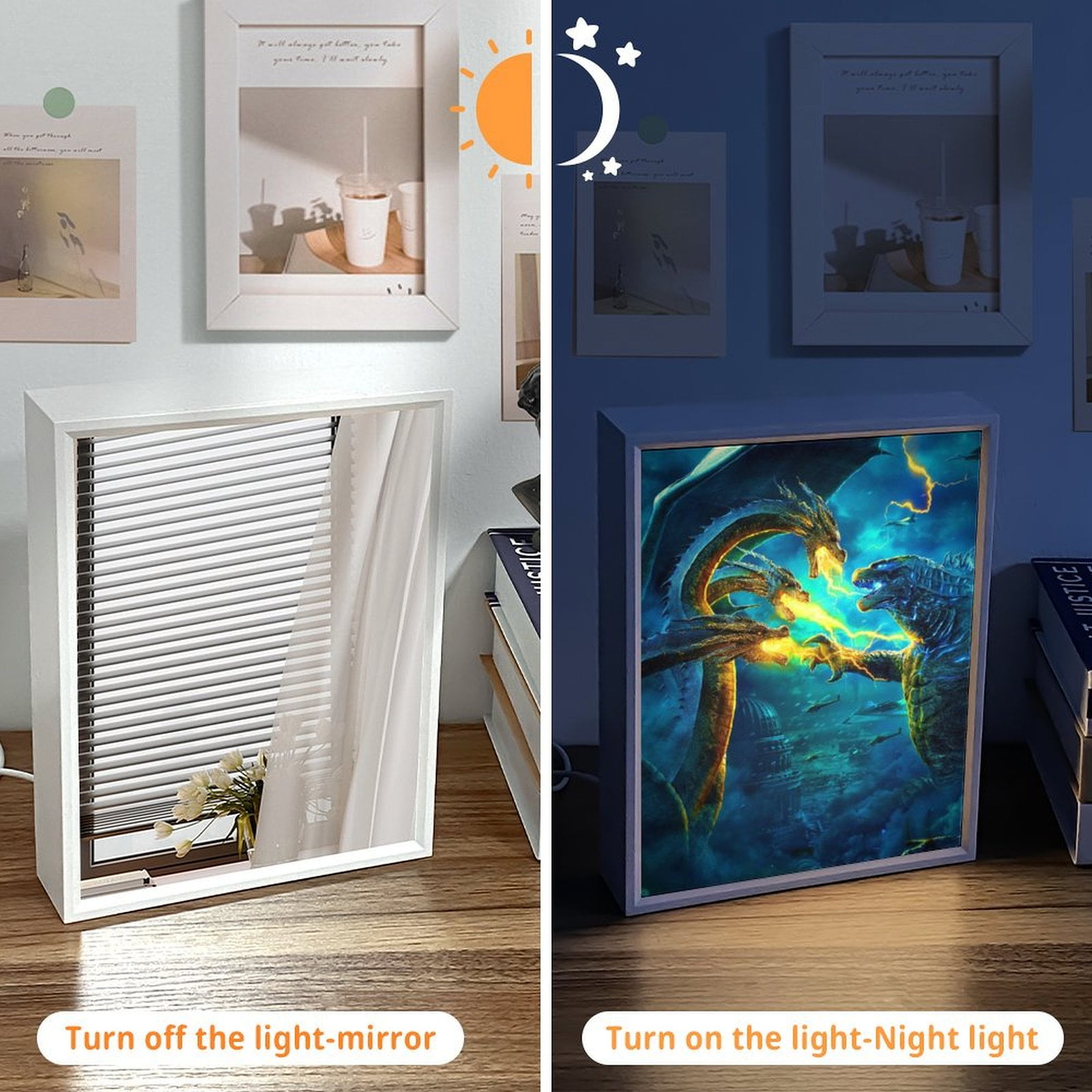 Godzilla Mirror Night Light, LED Light And Mirror 2 in 1 Portable Table ...