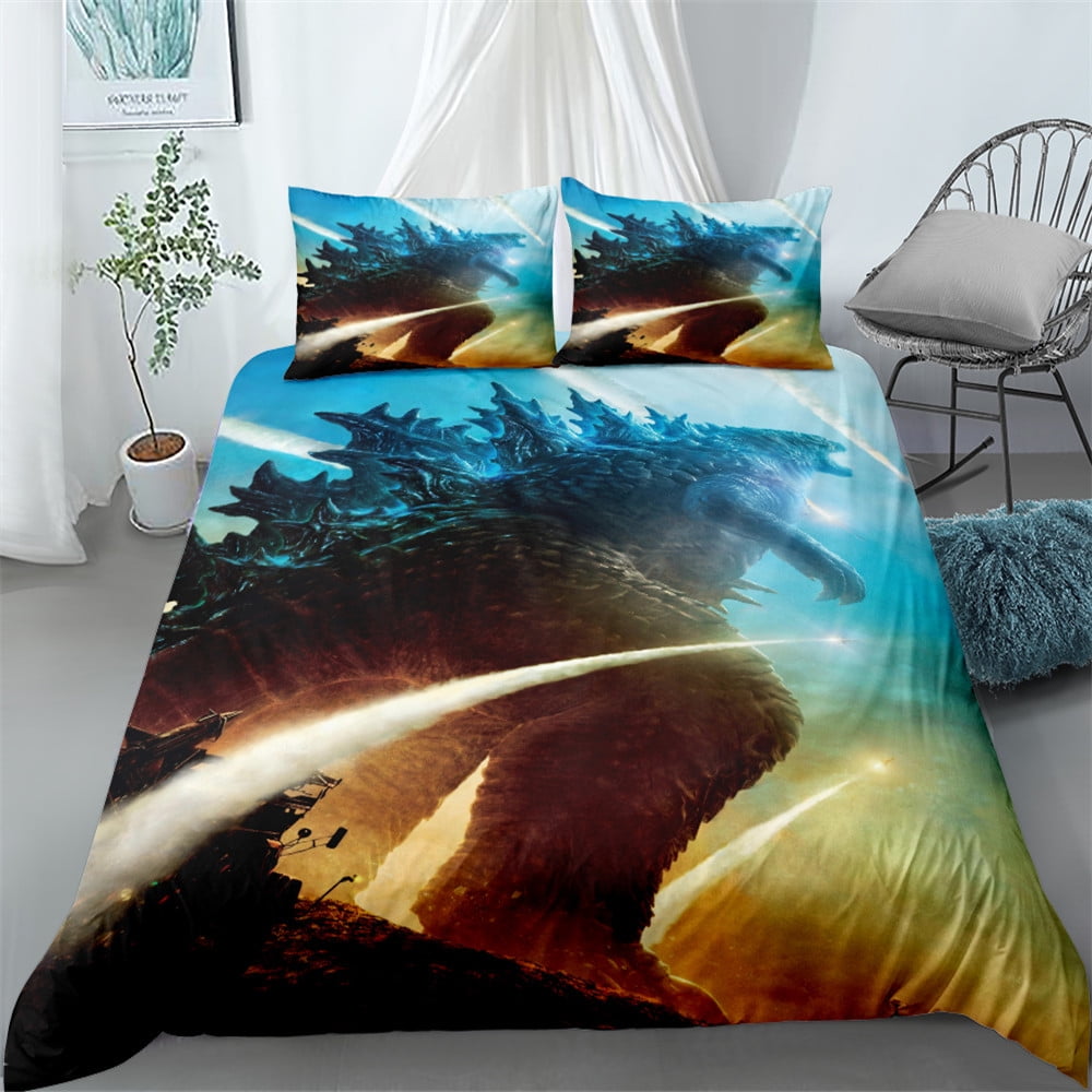 Godzilla VS King Kong hot new printed bed sheet + pillow + quilt kit ...