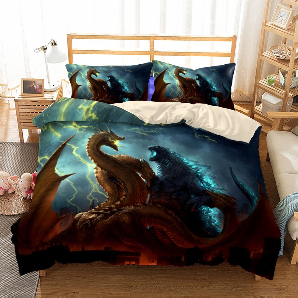 Godzilla VS King Kong hot new printed bed sheet + pillow + quilt kit, cartoon cartoon DIY ...