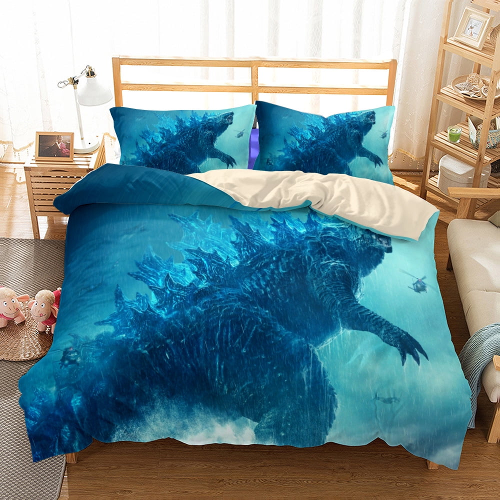 Godzilla VS King Kong hot new printed bed sheet + pillow + quilt kit ...