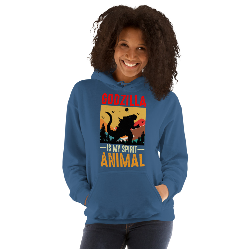 Godzilla is my spirit animal retro Unisex Hoodie (Indigo Blue, M ...