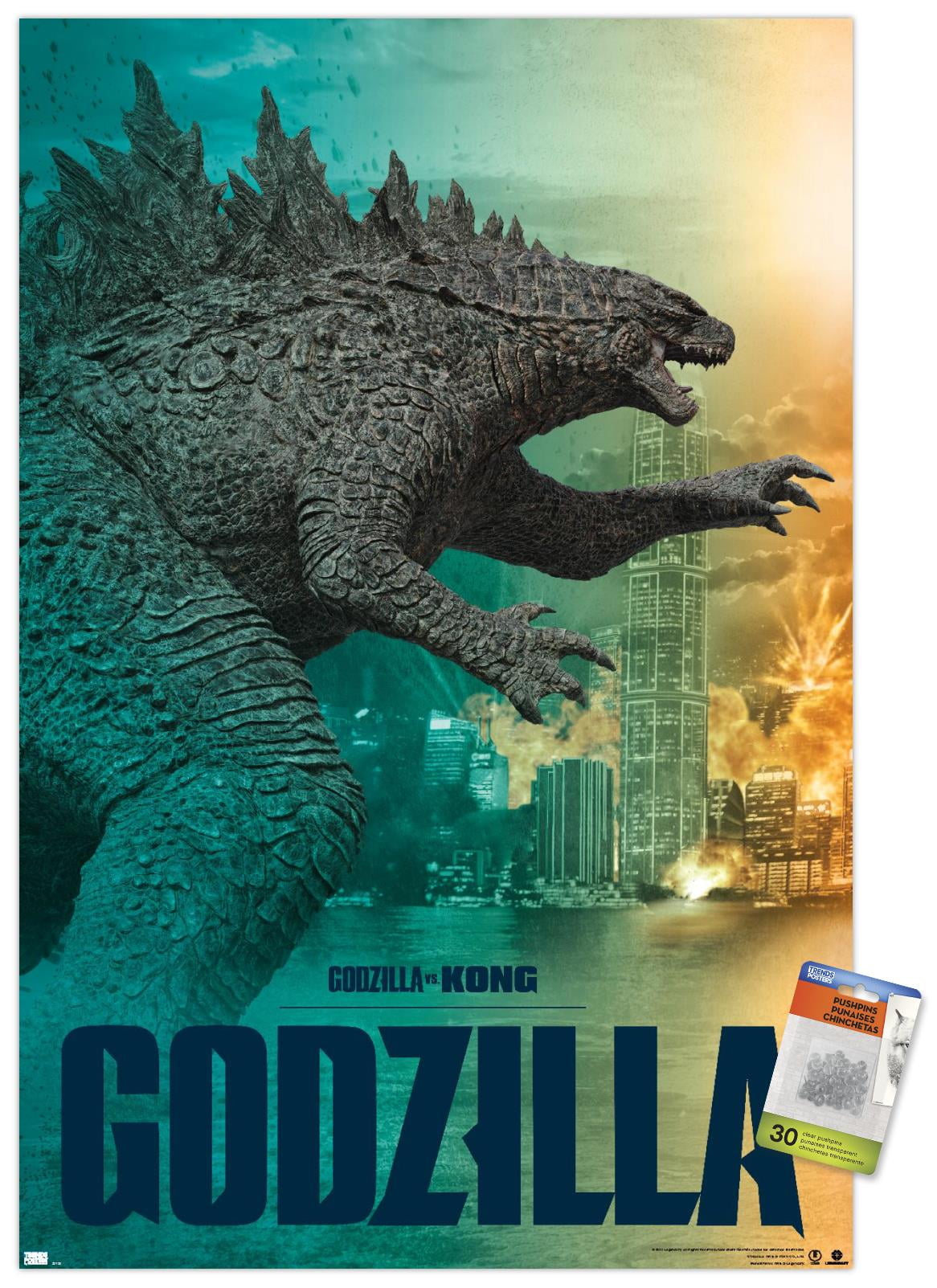 Godzilla vs. Kong - Godzilla Wall Poster with Push Pins, 22.375" x 34 ...