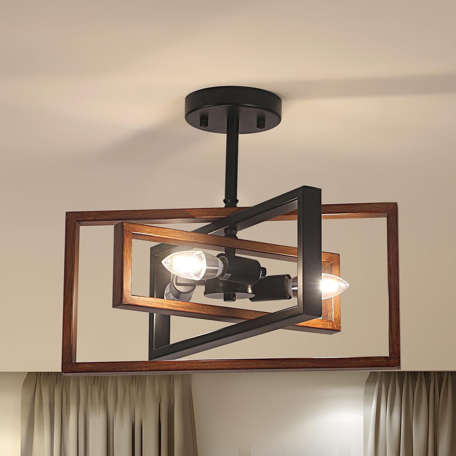 Goeco Semi Flush Mount Ceiling Light, 3 Light Bronze Color Industrial ...