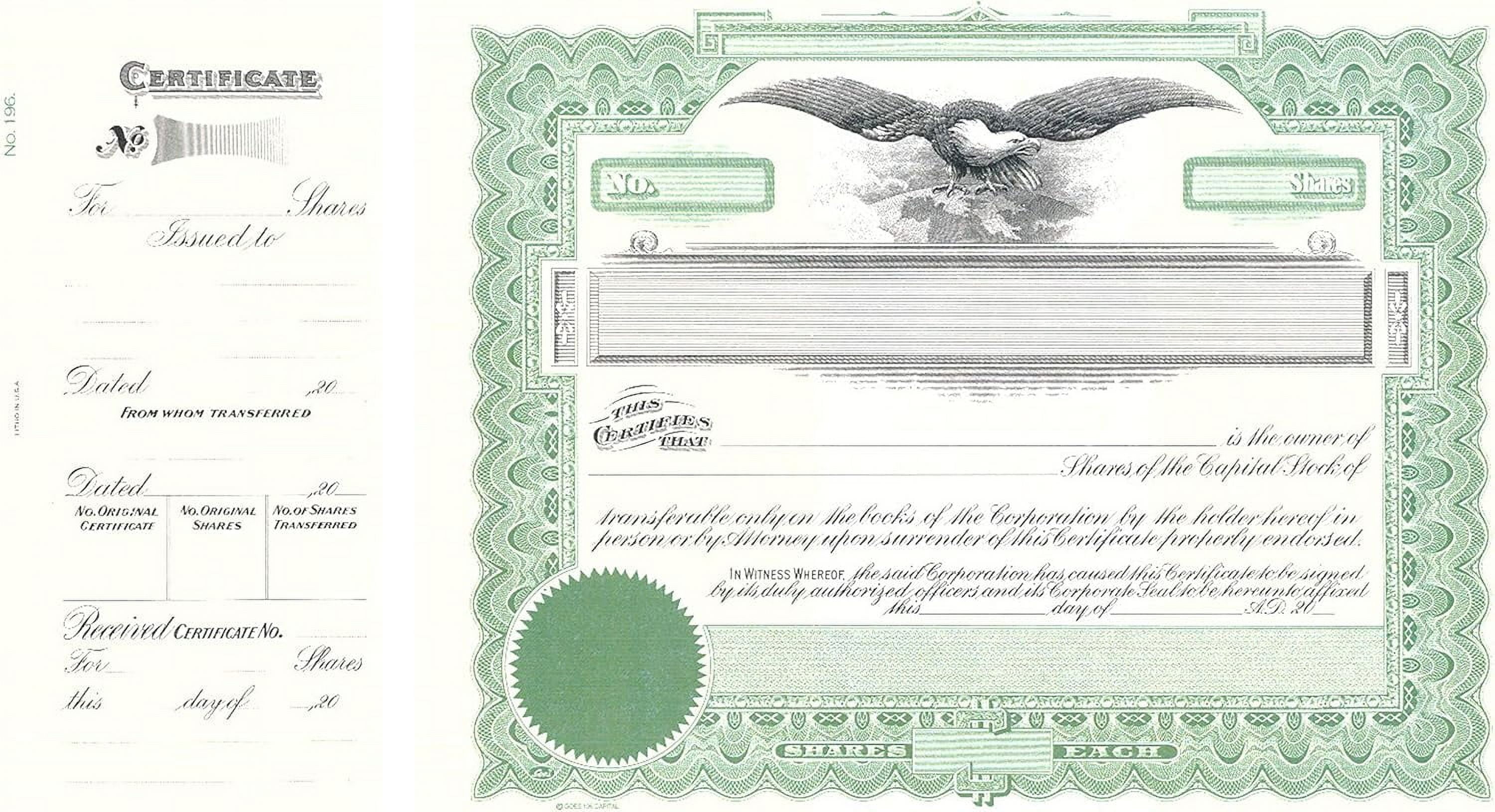 Goes 196 Capital Stock Certificates | Pack of 25 - Walmart.com