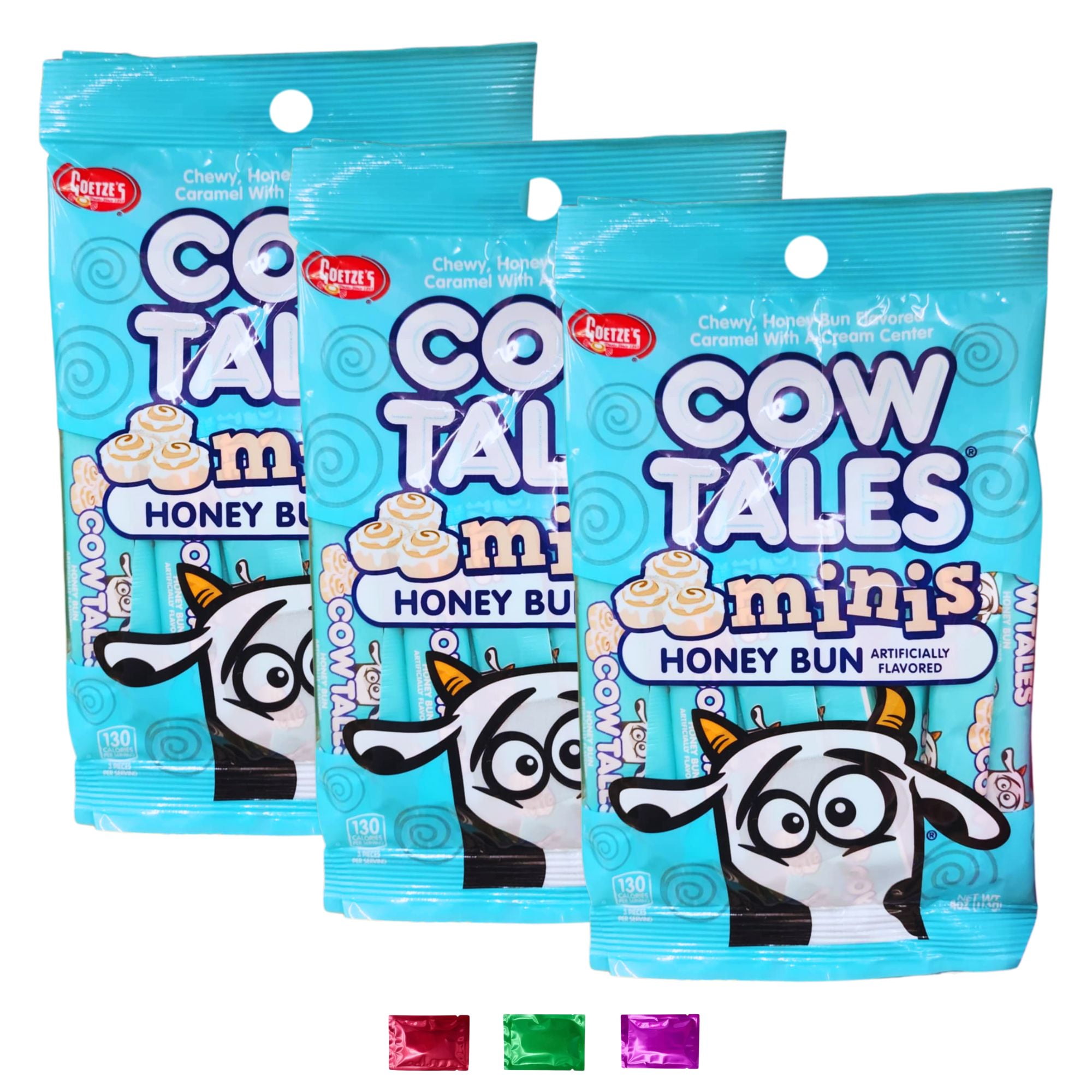 Goetze's Cow Tales Honey Bun Minis 4 Oz Pack of 3, Chewy Caramel Candy ...