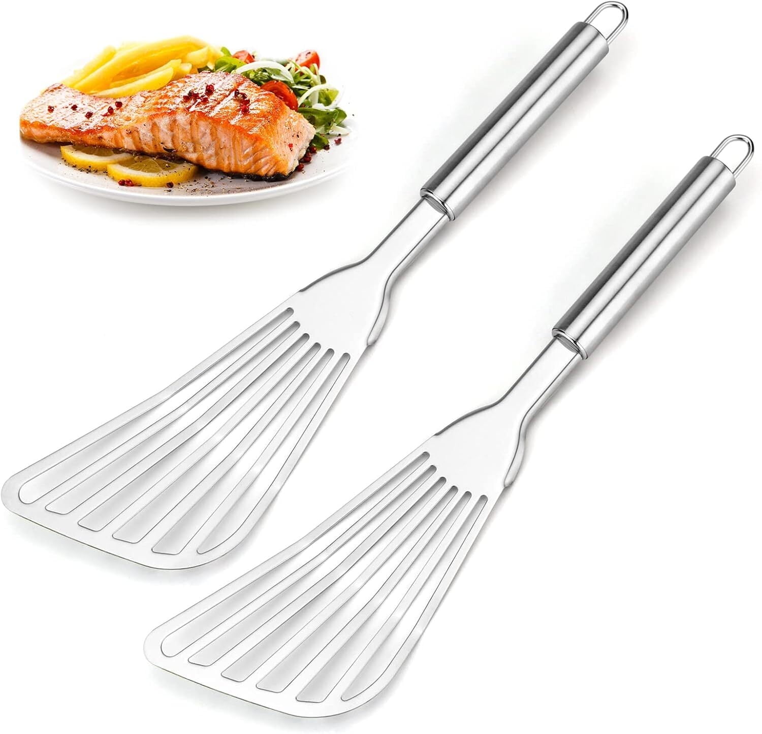 Gogcaro 2 Pack Fish Spatula Turner, Stainless Steel Slotted Spatulas ...