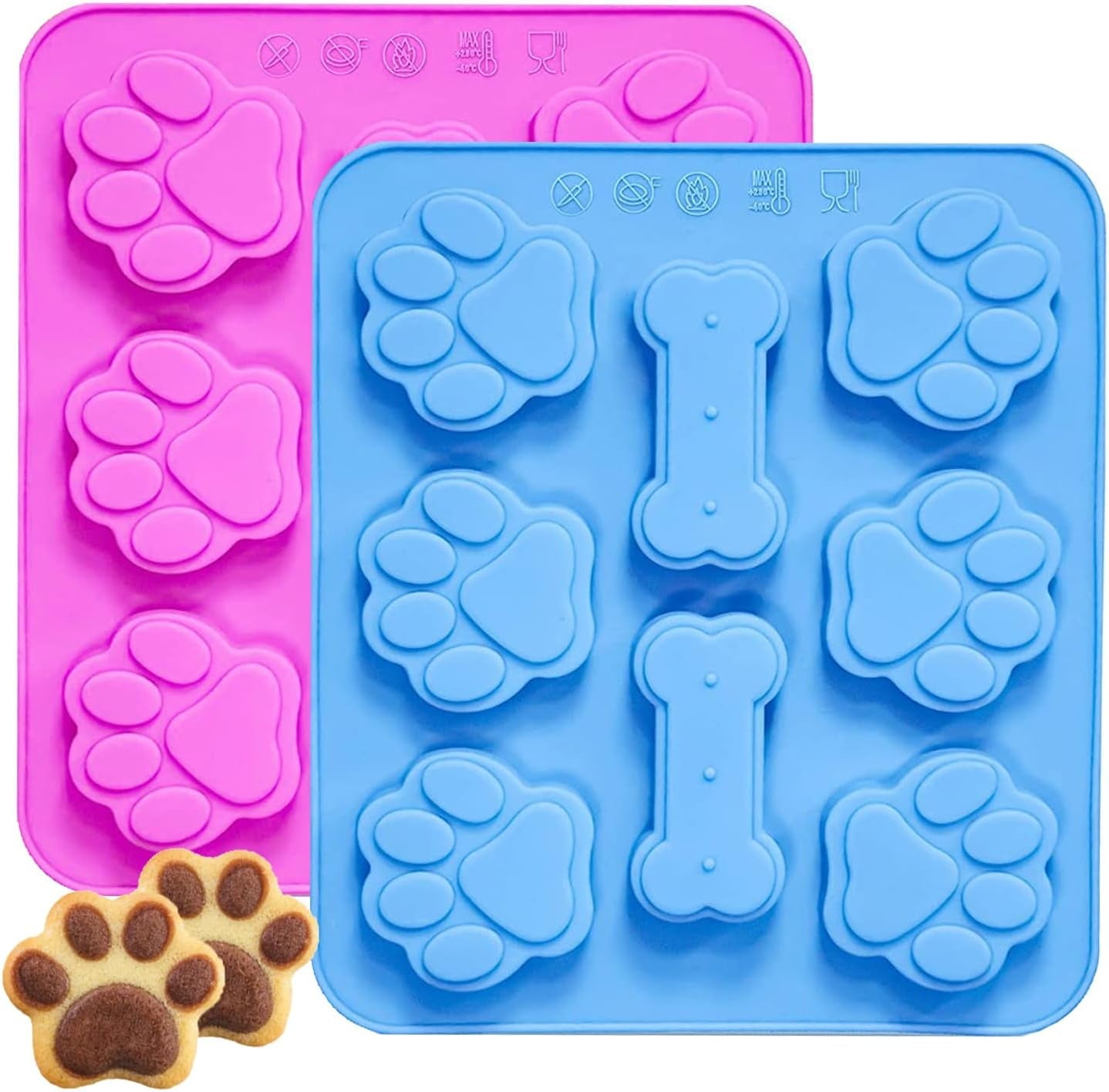 Gogcaro 2 Pack Silicone Molds with Puppy Dog Paw and Bone Shaped 2 in 1 ...