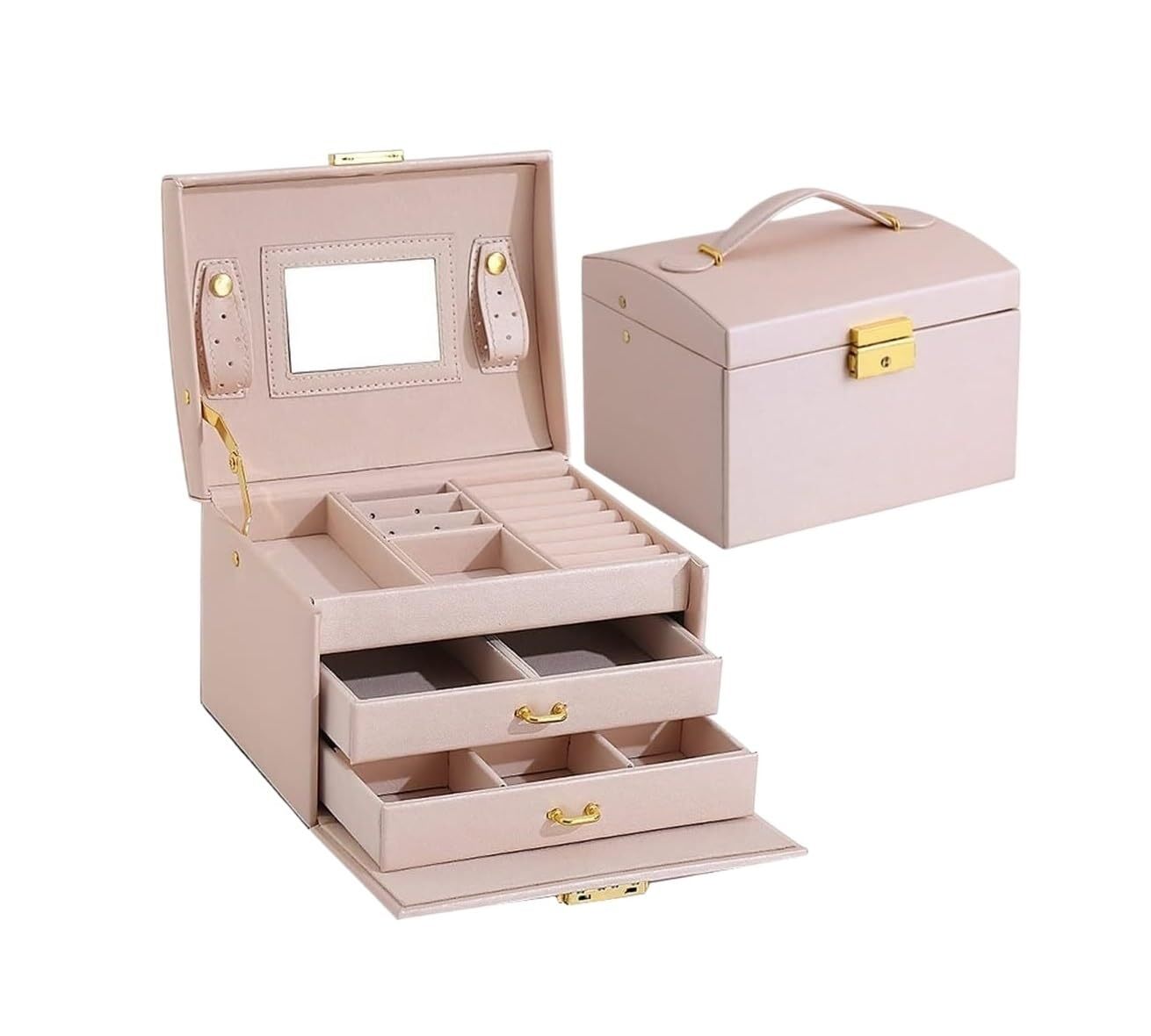 Gogcaro 3-Tier Jewelry Box, Travel Jewelry Case with Handle, 2 Drawers ...