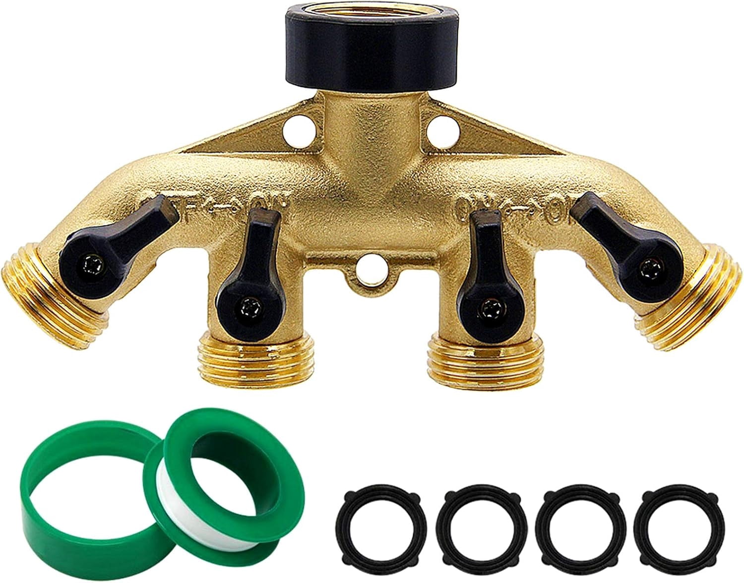 Gogcaro Brass Garden Hose Splitter (4 Way), Solid Brass Hose Connector ...