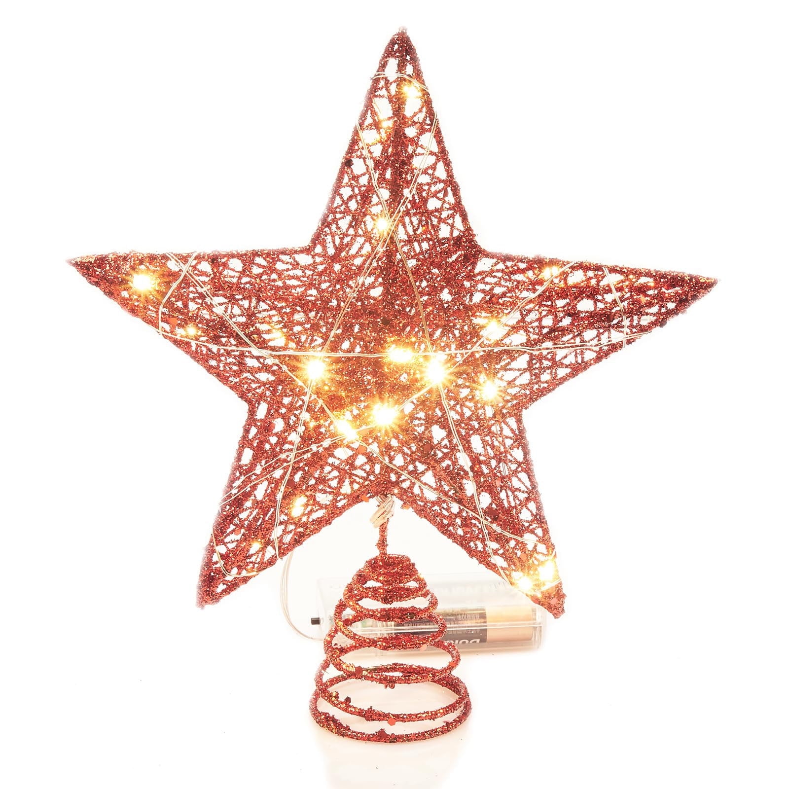 Gogcaro Christmas Tree Toppers Xmas Glitter Red Hollow Star Treetop ...