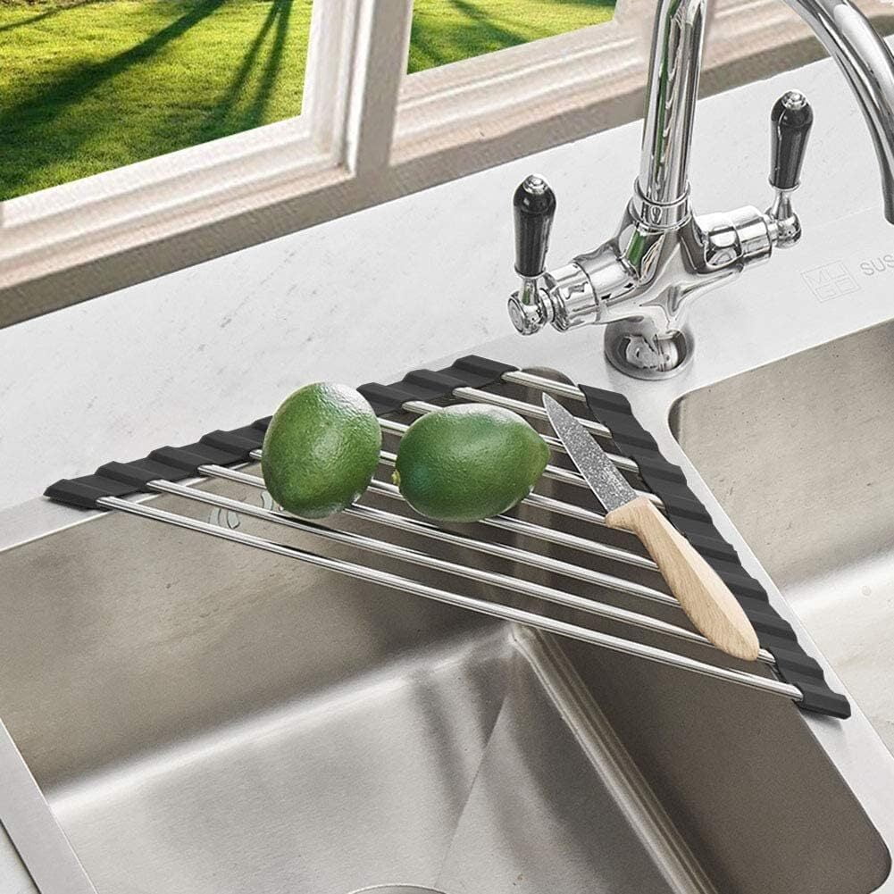 Gogcaro Triangle Dish Drying Rack for Sink Corner Roll Up Dish Drying ...