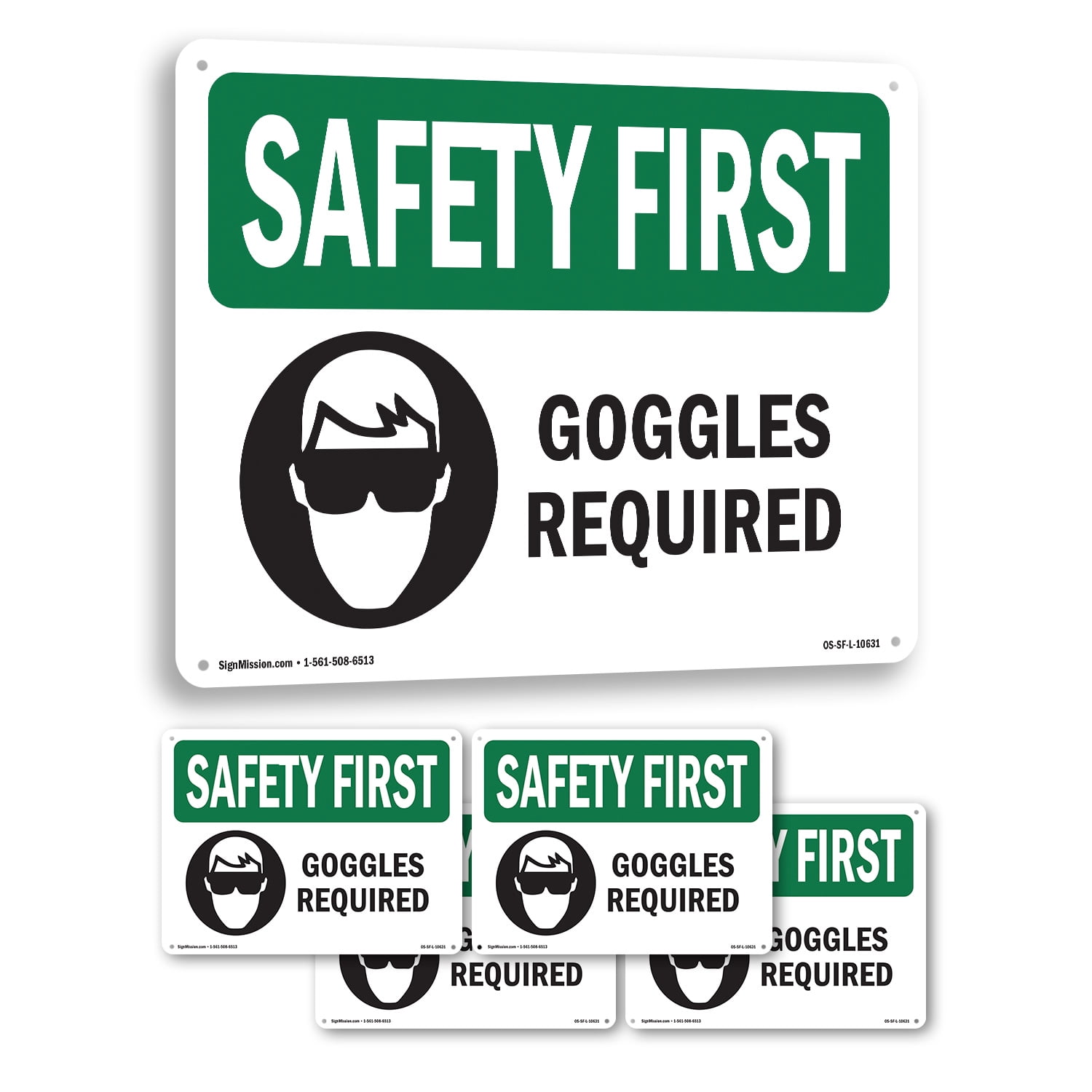 Goggles Required With Symbol OSHA SAFETY FIRST Rigid Plastic Sign 24 ...
