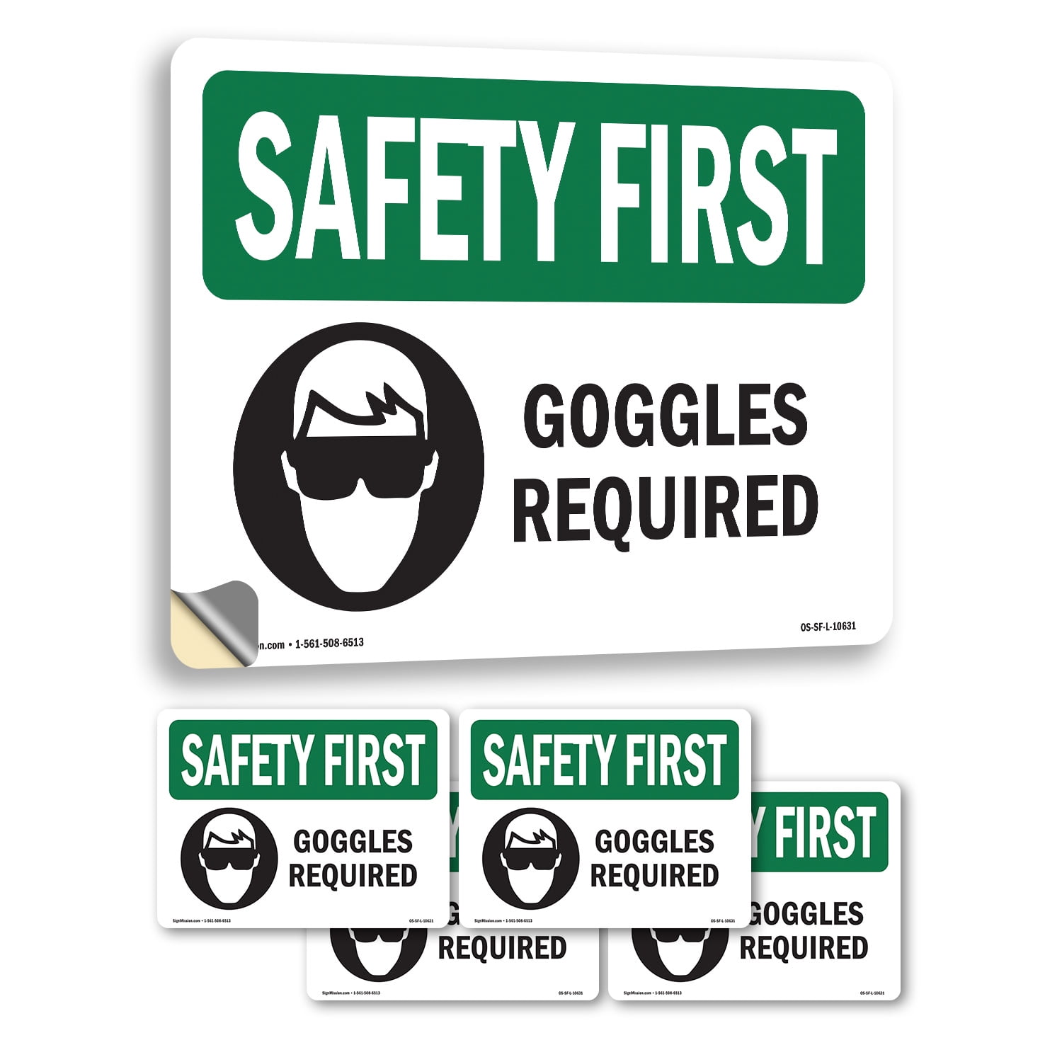 Goggles Required With Symbol OSHA SAFETY FIRST Vinyl Decal Label 24 ...