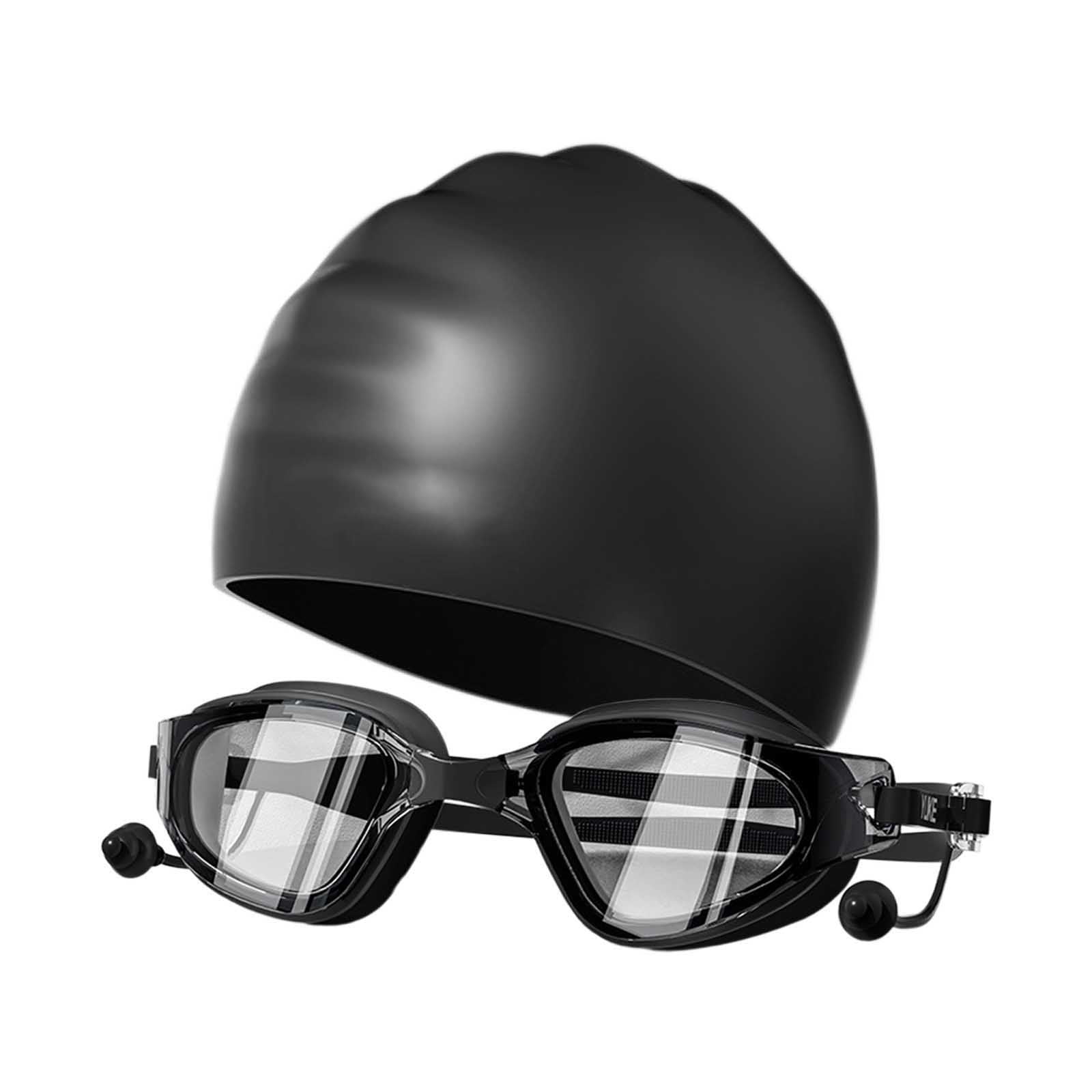 Goggles with Ear Plugs Attached and Swimming Cap，Protection Unisex ...