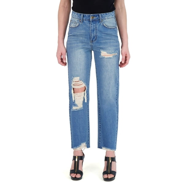Gogo Jeans Junior Straight Leg Jean with Knee Cutout - Walmart.com