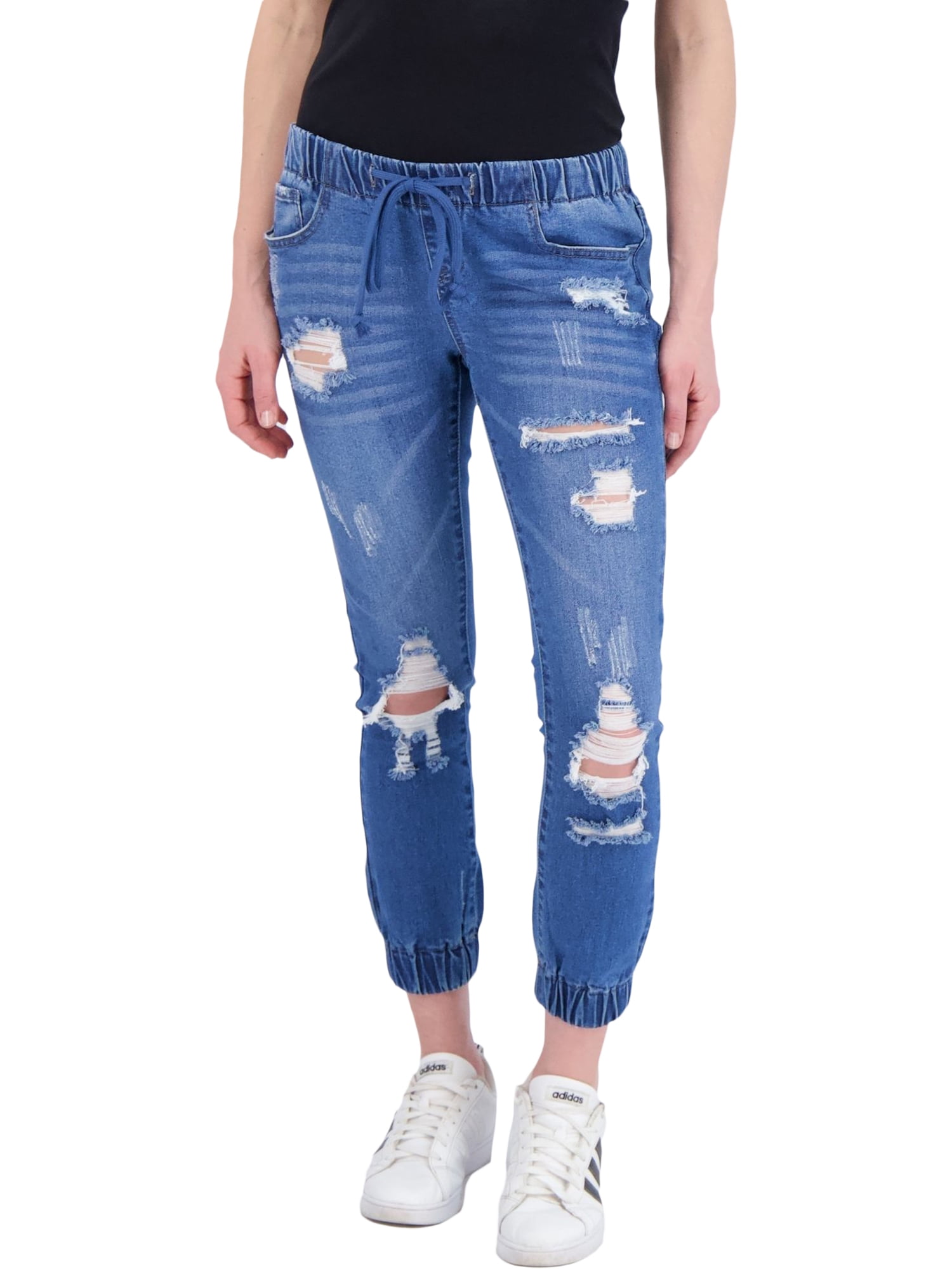 Gogo Jeans Women's Juniors Tie Waist Denim Jogger - Walmart.com