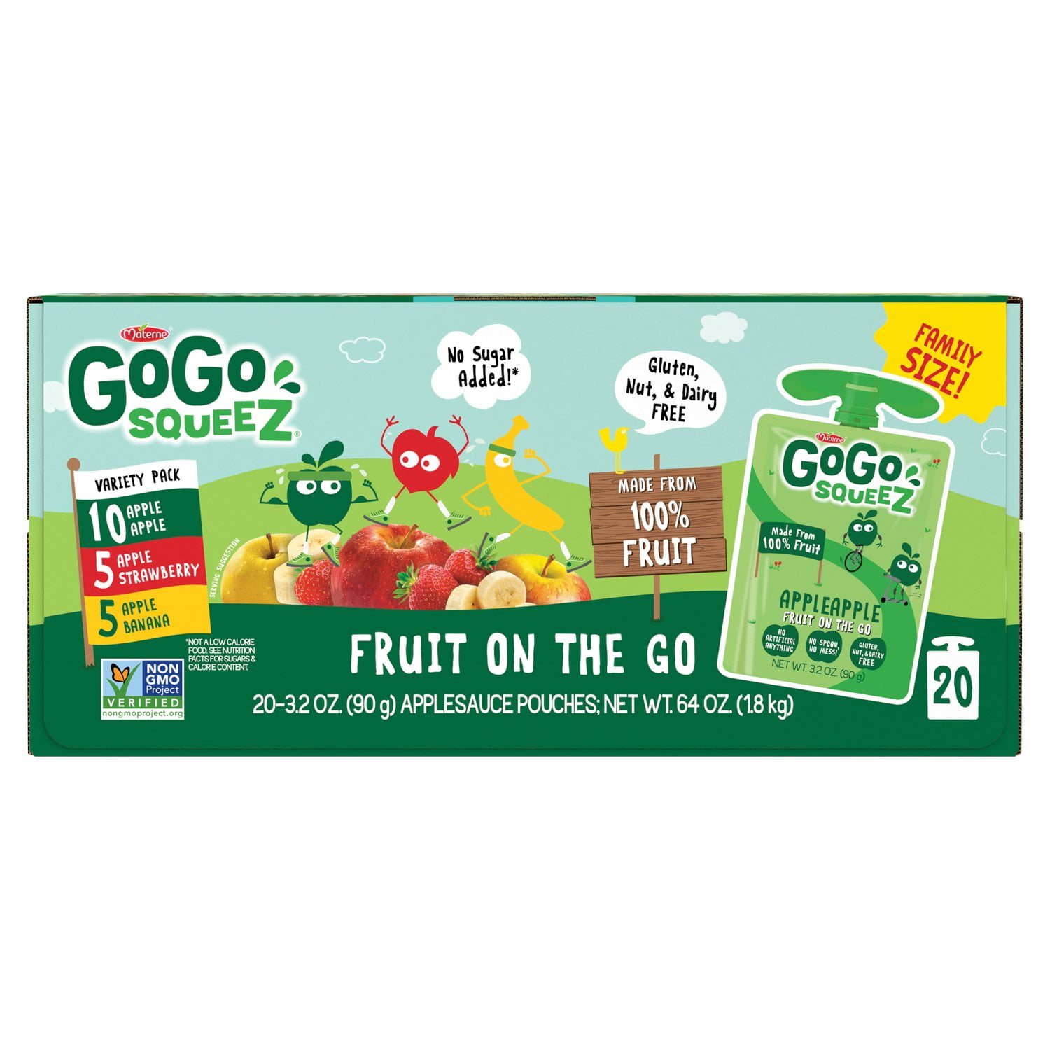 Gogo Squeez Applesauce, Vty Apple/Banana/Strawberry, 20 Pack 64 oz ...